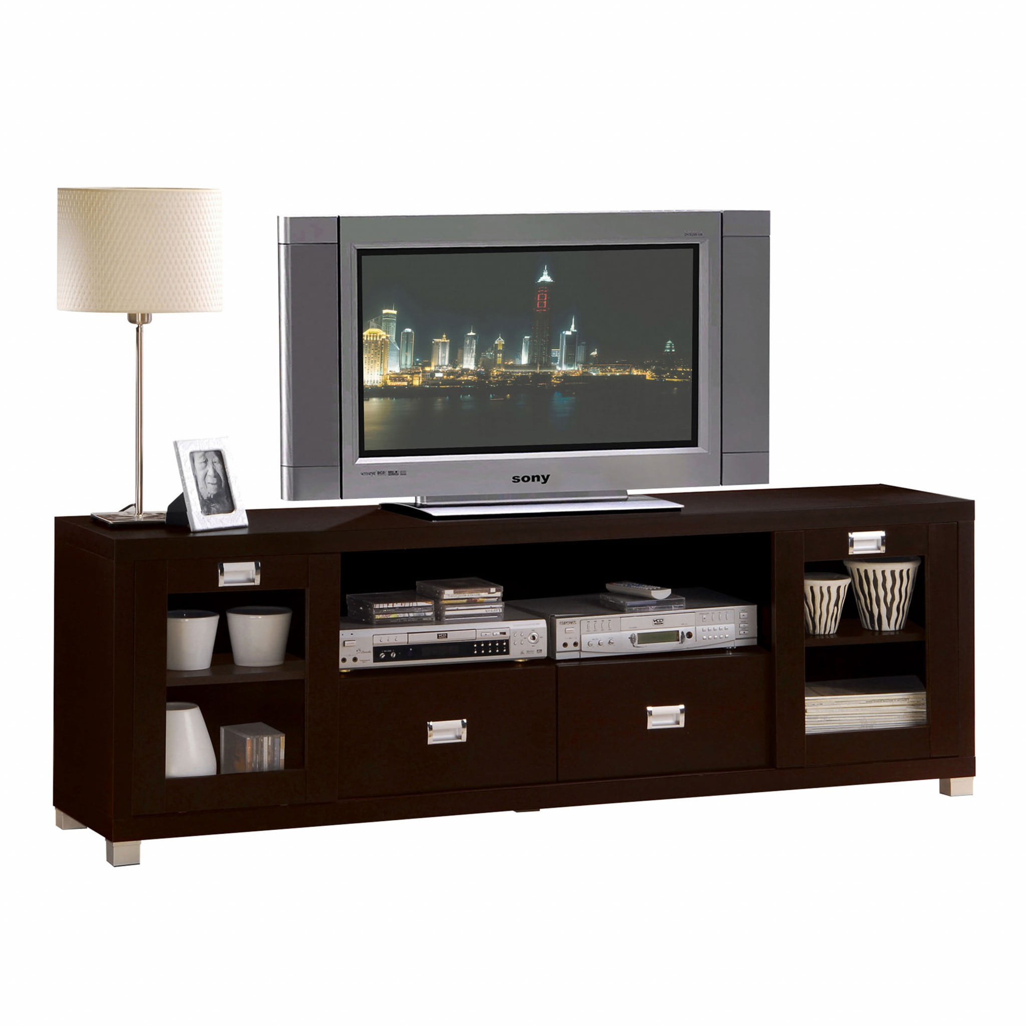 15" X 69" X 23" Espresso Wood Veneer (Paper) TV Stand - Walmart.com
