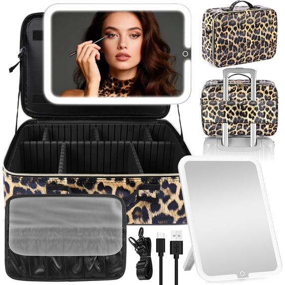 15''X11'' Makeup Bag with Removeable Lighted Mirror, Travel Makeup Case ...