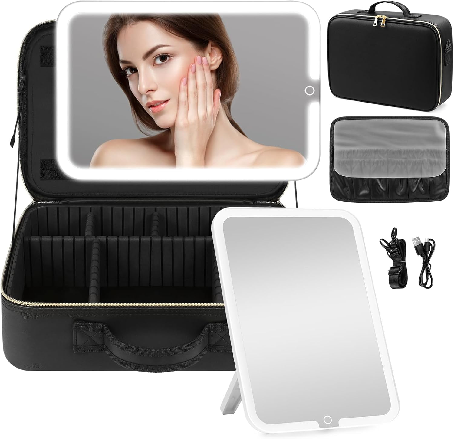 15''X11'' Makeup Bag with Removeable Lighted Mirror, Travel Makeup Case ...