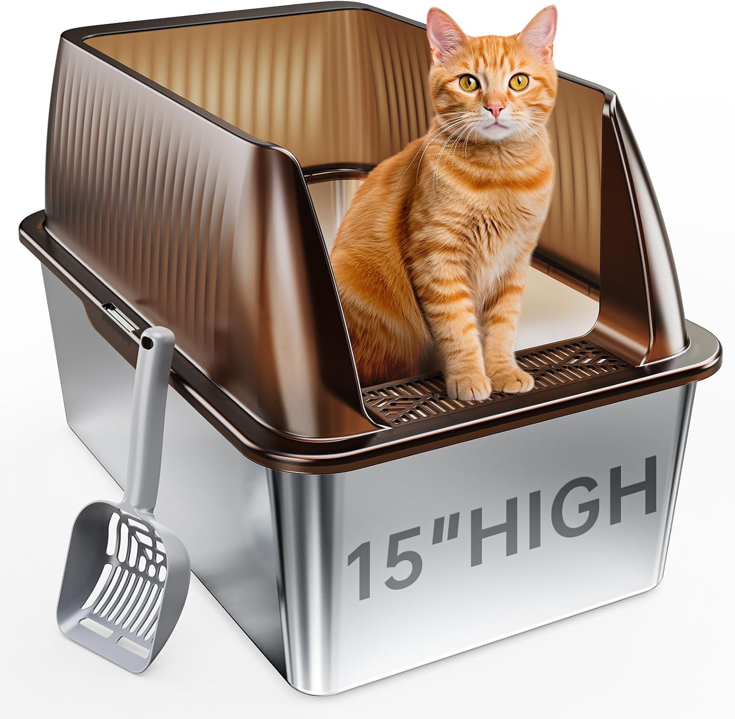 15” XL Stainless Steel Cat Litter Box Enclosure, XXL Stainless Steel ...