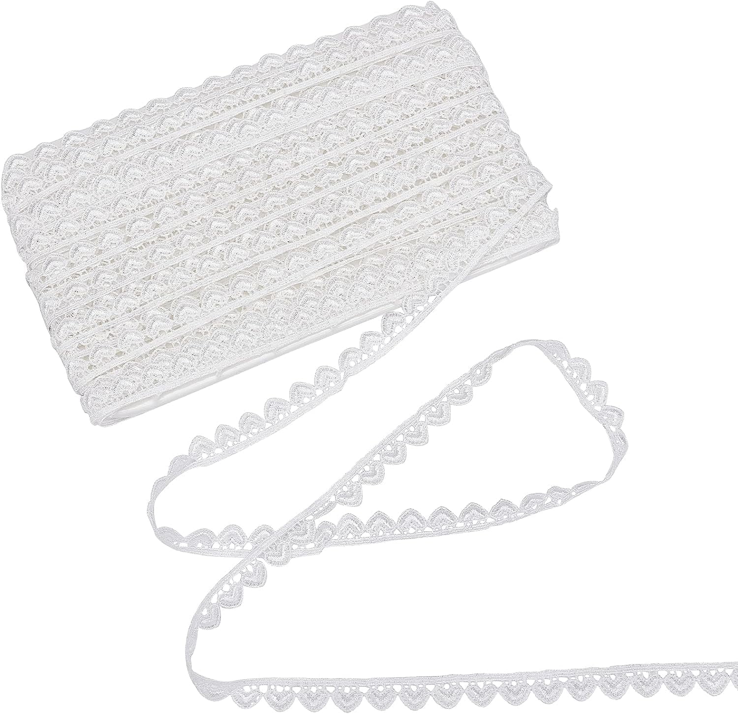 15 Yards 0.5 Inch Heart Lace Trim Embroidery Lace Ribbon White Heart ...
