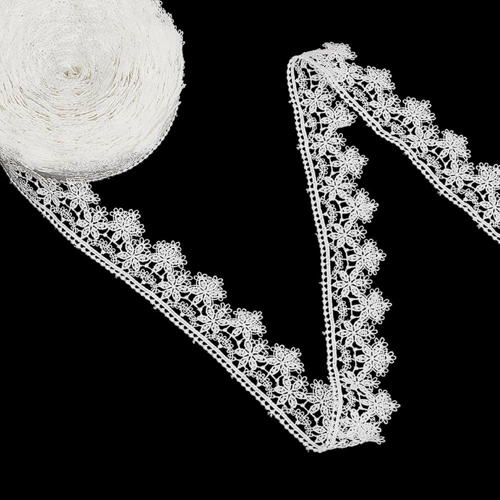 15 Yards 1 1/4 Inch White Lace Ribbon Polyester Embroidery Flower ...