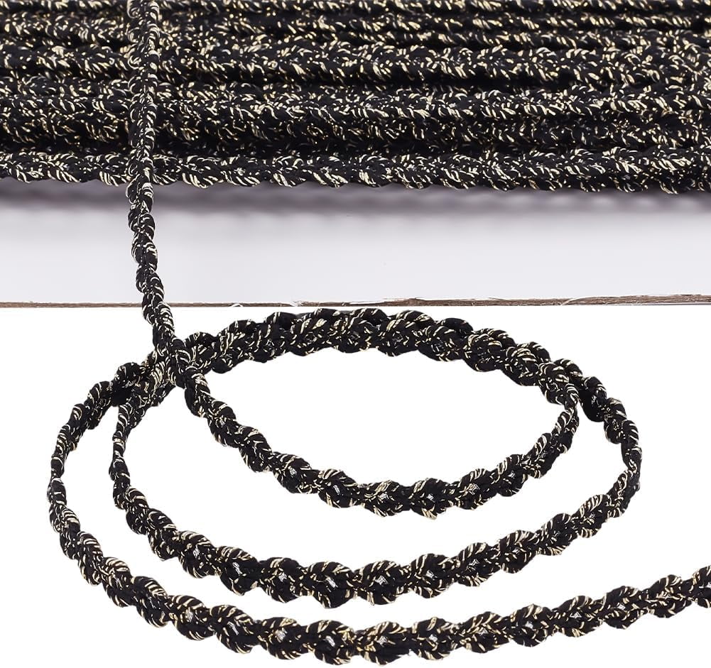 15 Yards 1/4 Inch Black Gimp Braid Ribbon Trim Gold Metallic Polyester ...