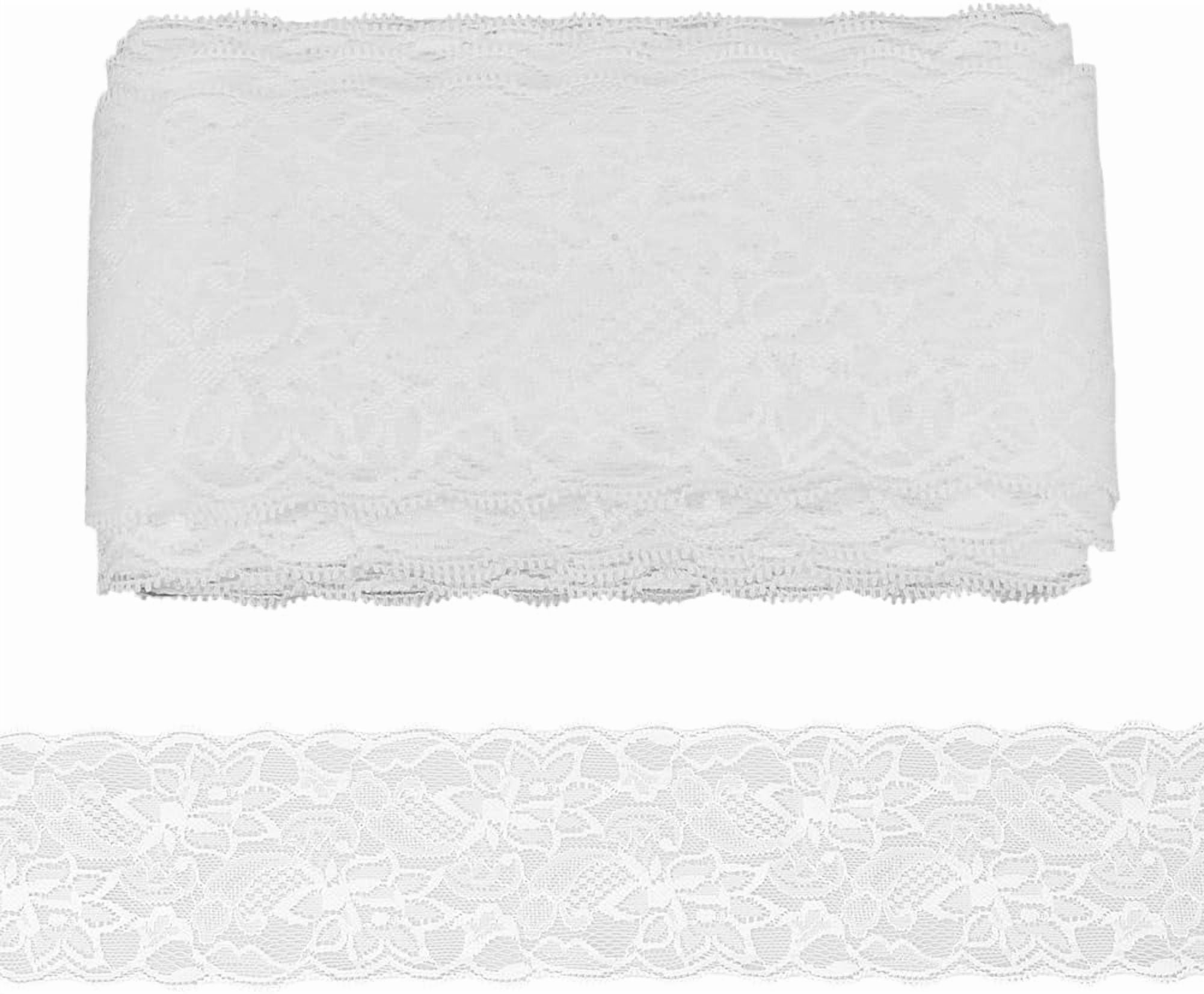 15 Yards/13.7m White Nylon Stretchy Lace Ribbon 3-1/4 inch Wide Floral ...