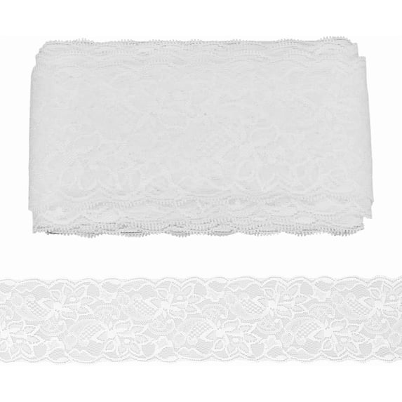 15 Yards/13.7m White Nylon Stretchy Lace Ribbon 3-1/4 inch Wide Floral ...
