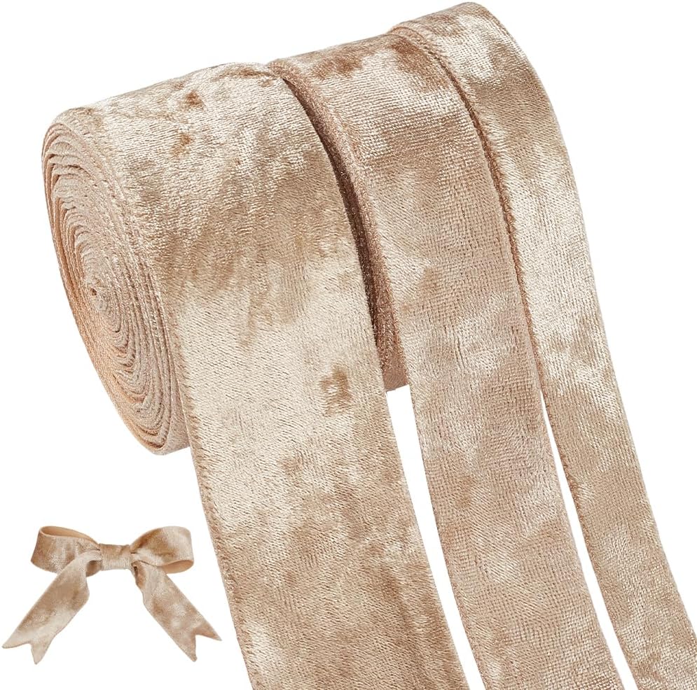 15 Yards 3 Sizes Champagne Velvet Wired Ribbons Single Face Velvet ...