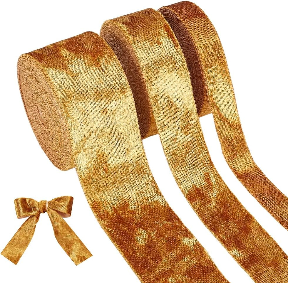 15 Yards 3 Styles Goldenrod Velvet Wired Ribbon Gold Crushed Velvet ...