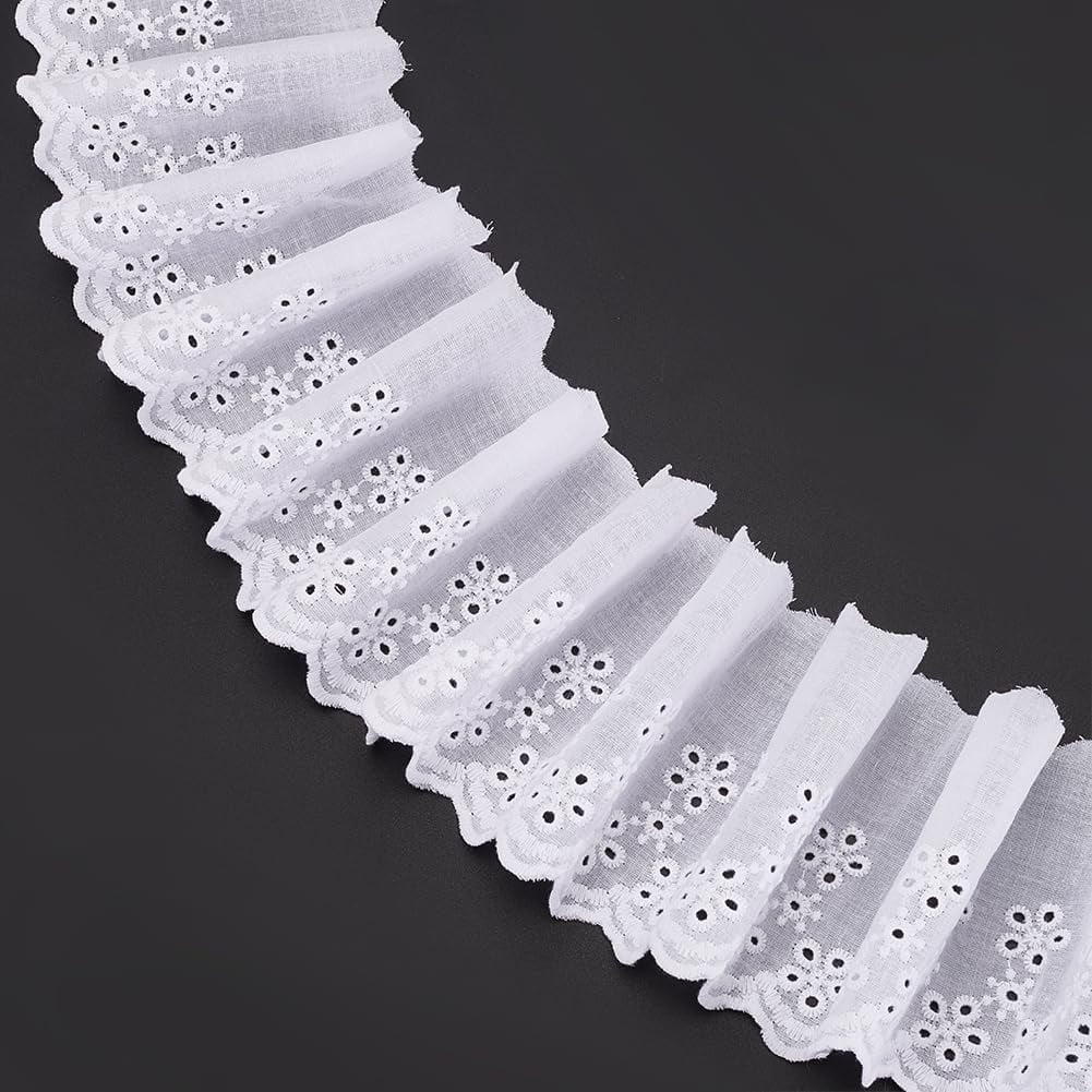 15 Yards Cotton Lace Trim 3-3/4~4 inch Wide White Eyelet Lace Ribbon ...