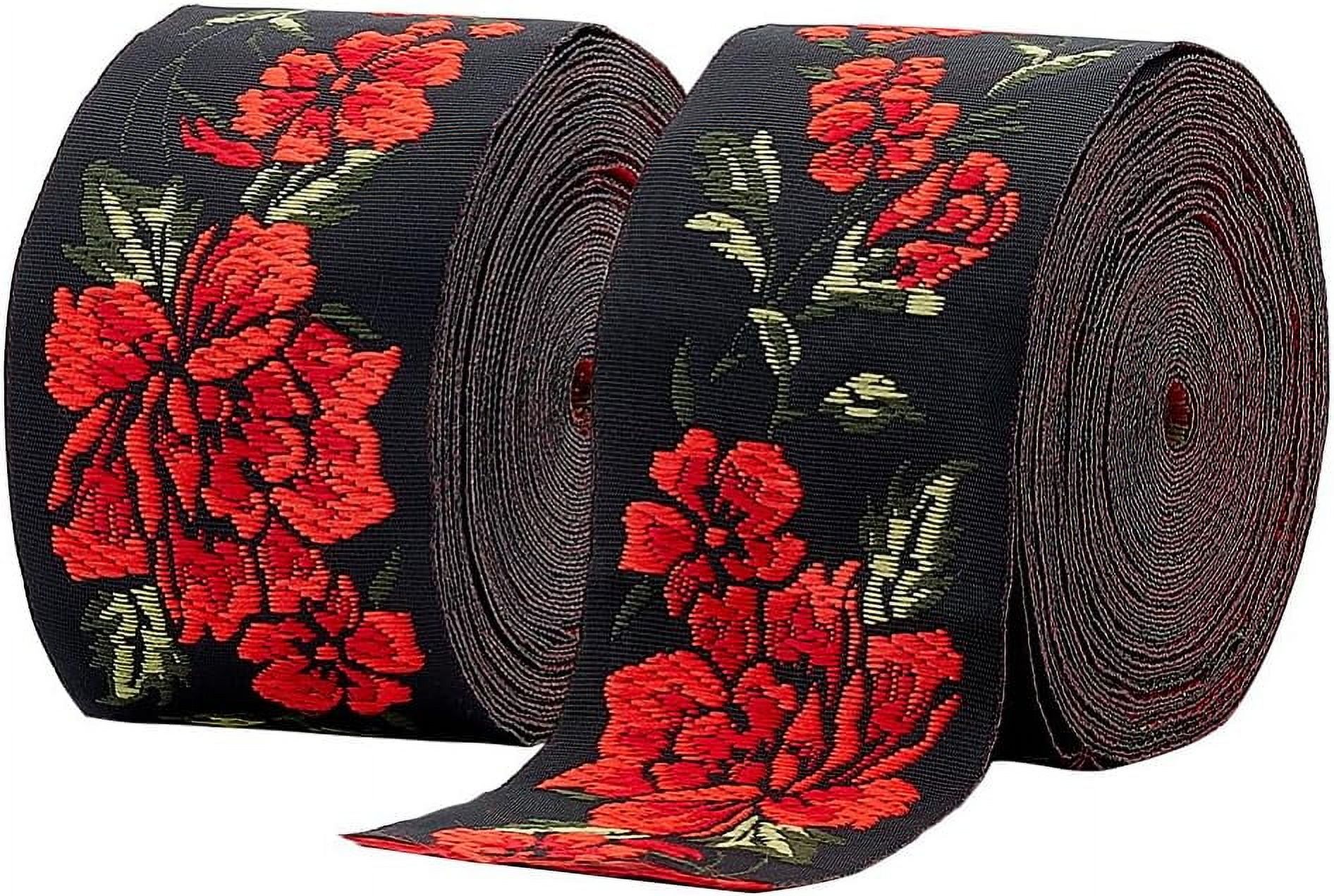 15 Yards Flower Jacquard Ribbon 2 Inch Embroidery Ribbons Vintage Woven ...