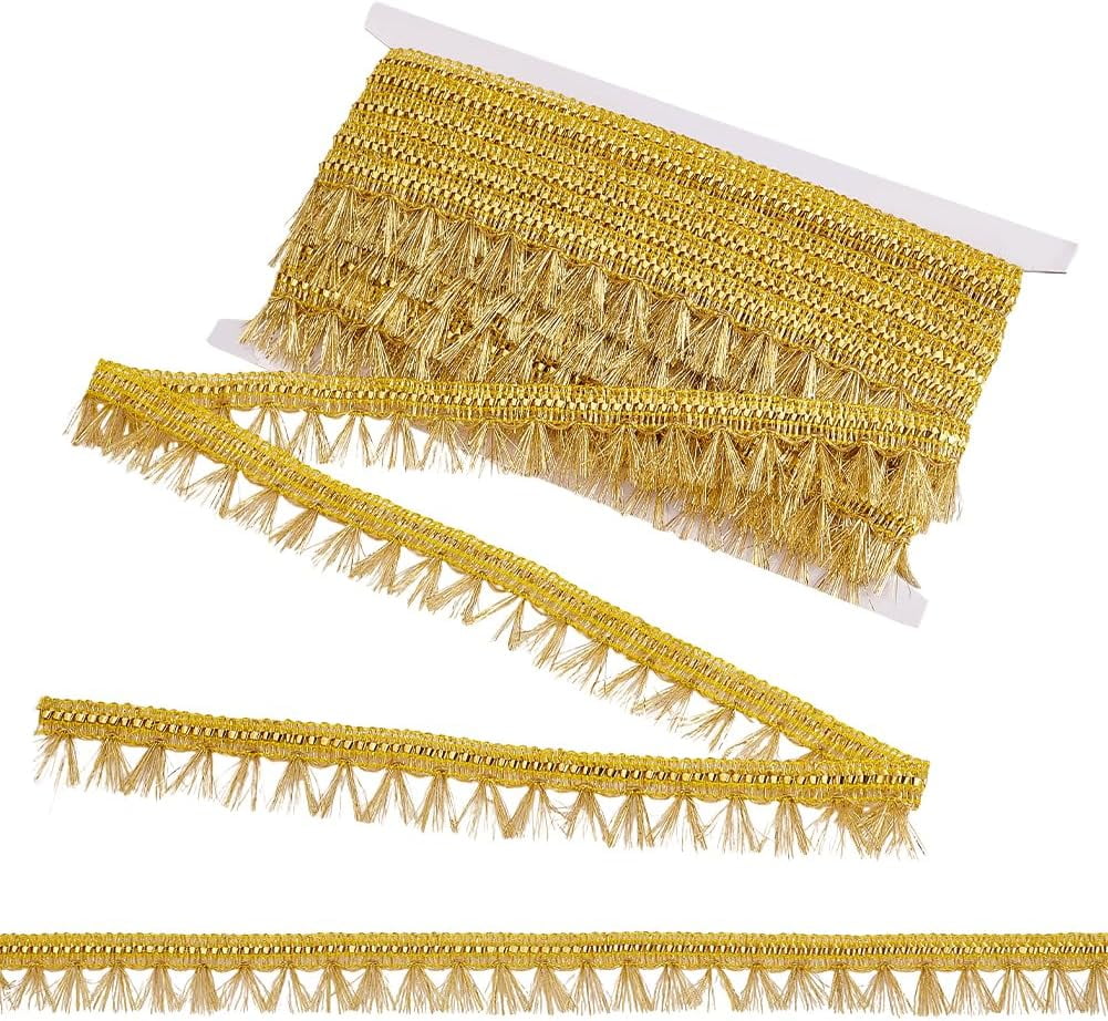 15 Yards Golden Fringe Trim 1-1/8 inch Filigree Lace Ribbon with Tassel ...