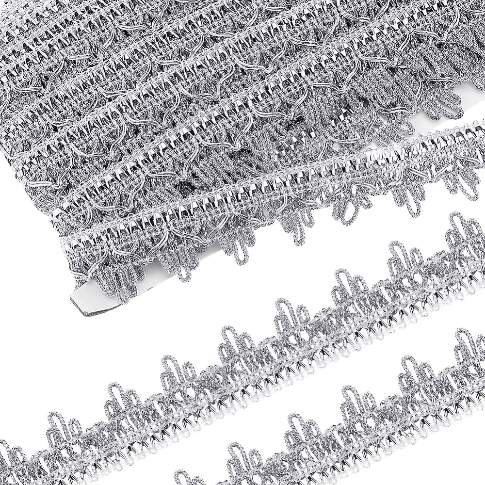15 Yards Metallic Lace Trim Silver Embroidered Edge Ribbon Applique ...