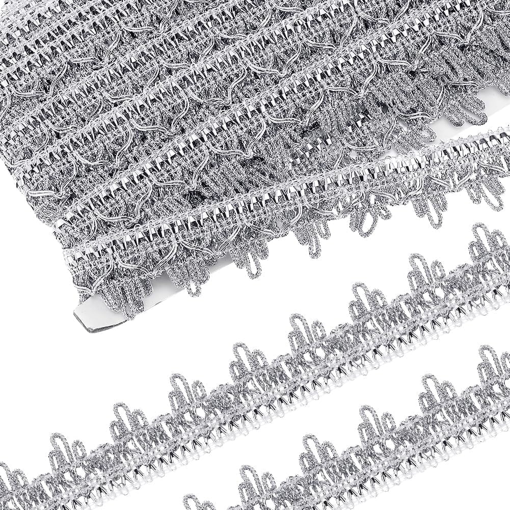 15 Yards Metallic Lace Trim Silver Embroidered Edge Ribbon Applique ...