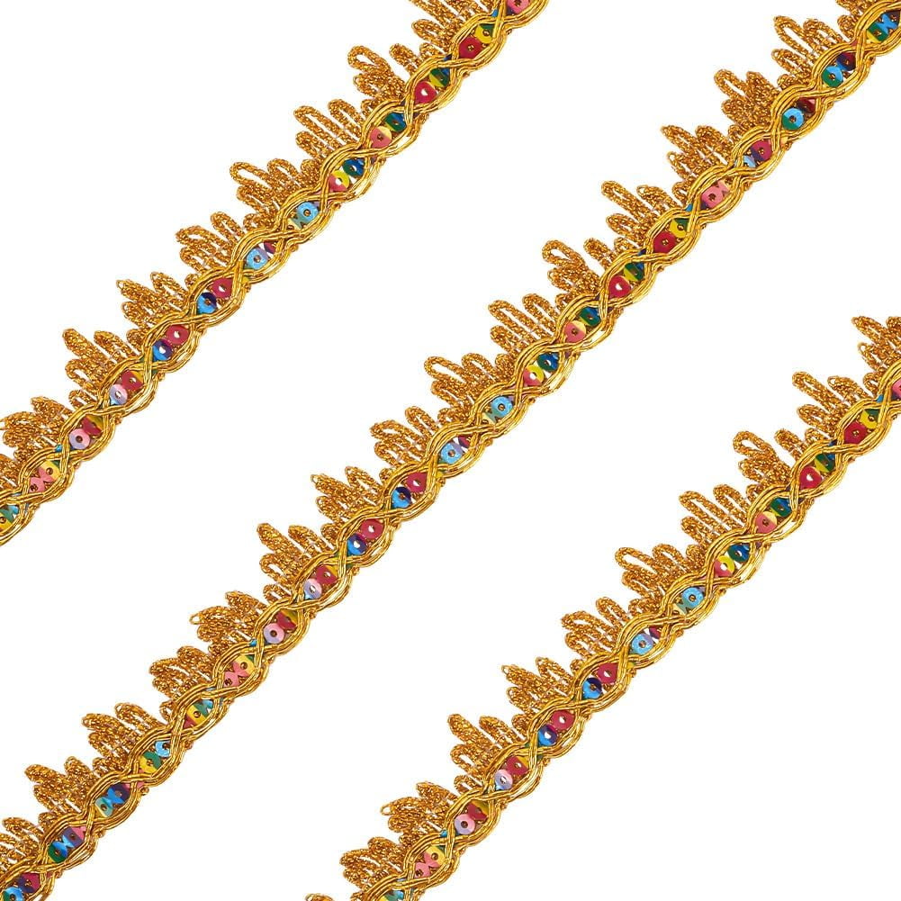 15 Yards(Pack of 2) Golden Sequinned Lace Ribbon Metallic Braid Lace ...