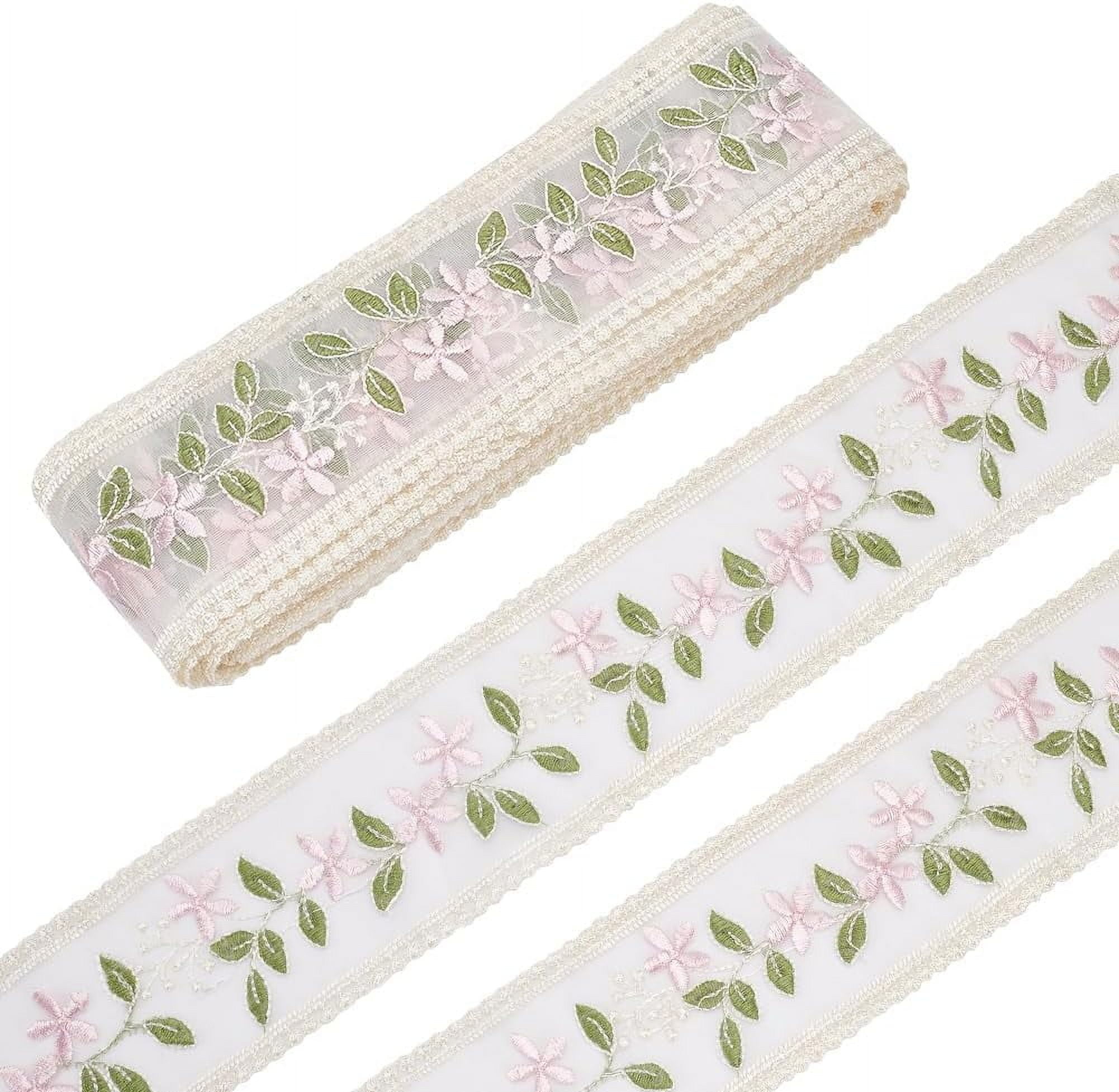 15 Yards Pink Flower Embroidery Lace Ribbons 3.3inchs wide Beige ...