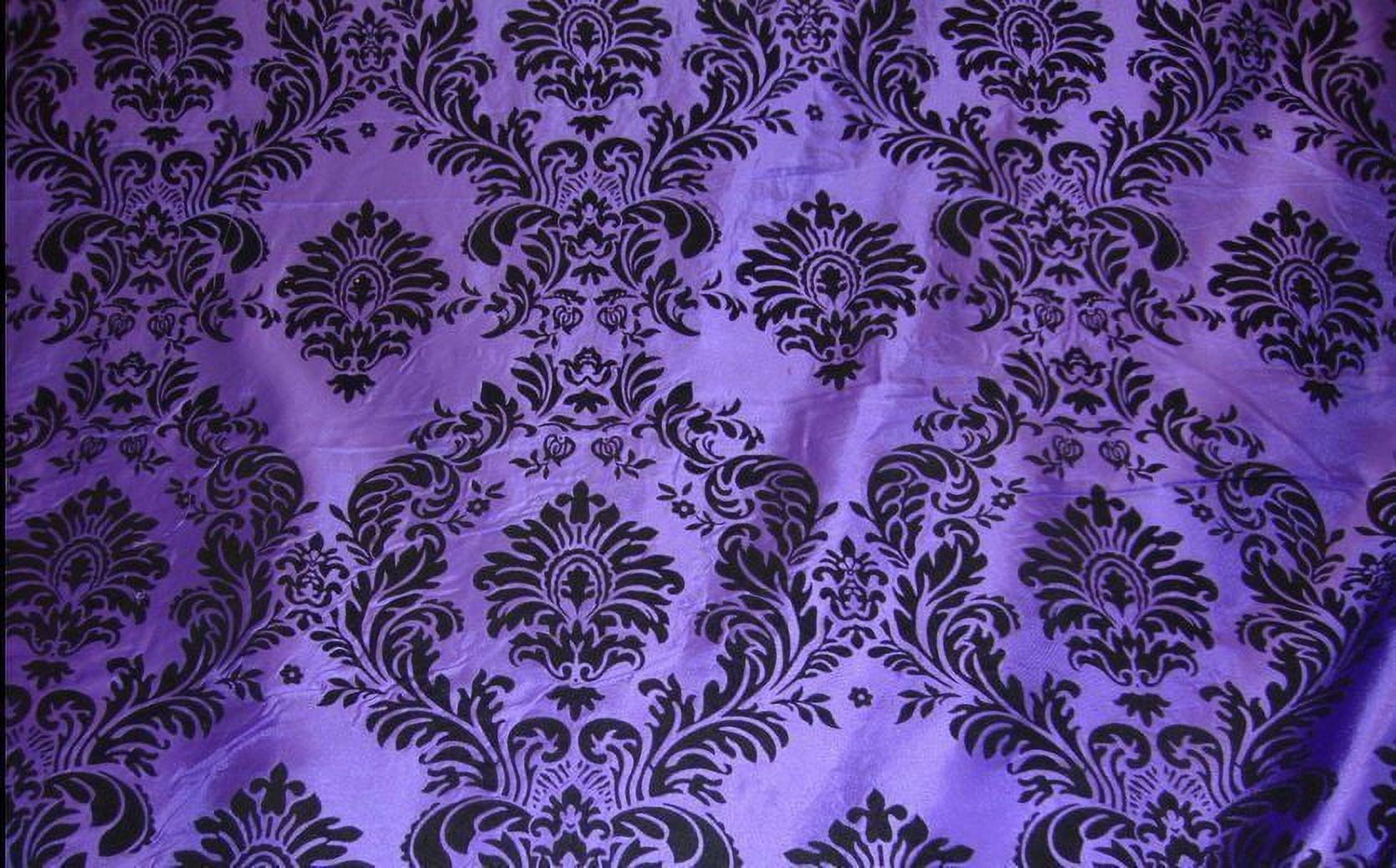 15 Yards Purple Black Flocking Damask Taffeta Velvet Fabric 58" Flocked ...