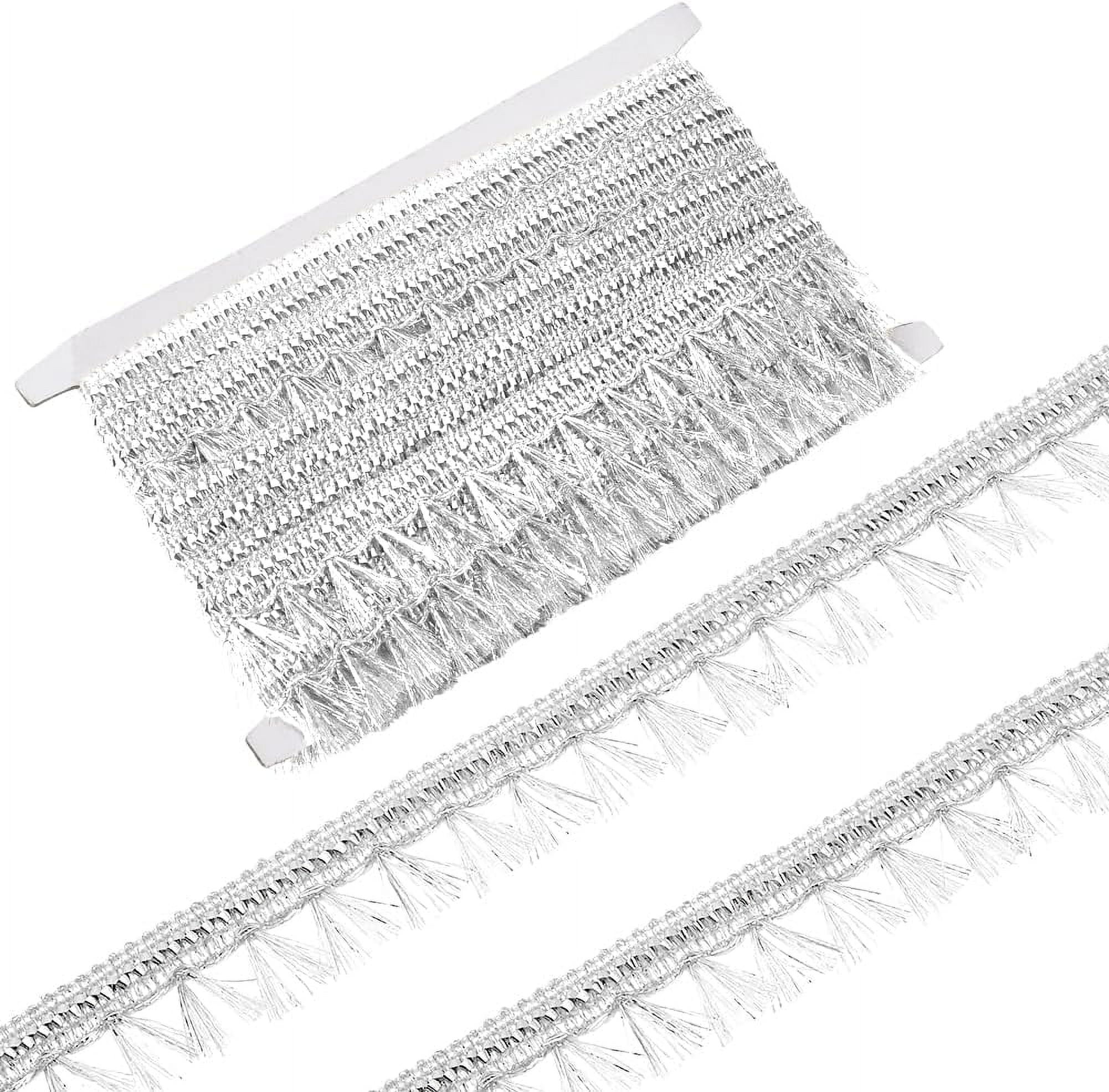 15 Yards Silver Metallic Lace Trim with Short Tassel 1-1/8 inch Wide ...