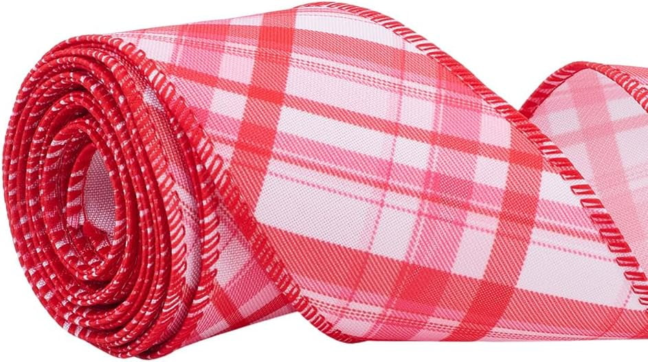 15 Yards Tartan Pattern Polyester Ribbon with Iron Line Edge 2-1/2 Inch ...