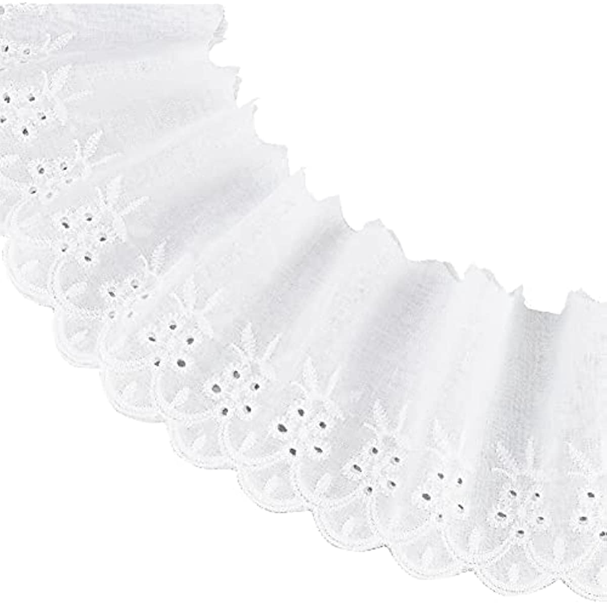 15 Yards White Cotton Eyelet Floral Embroidery Ruffle Lace Trim Bowknot ...