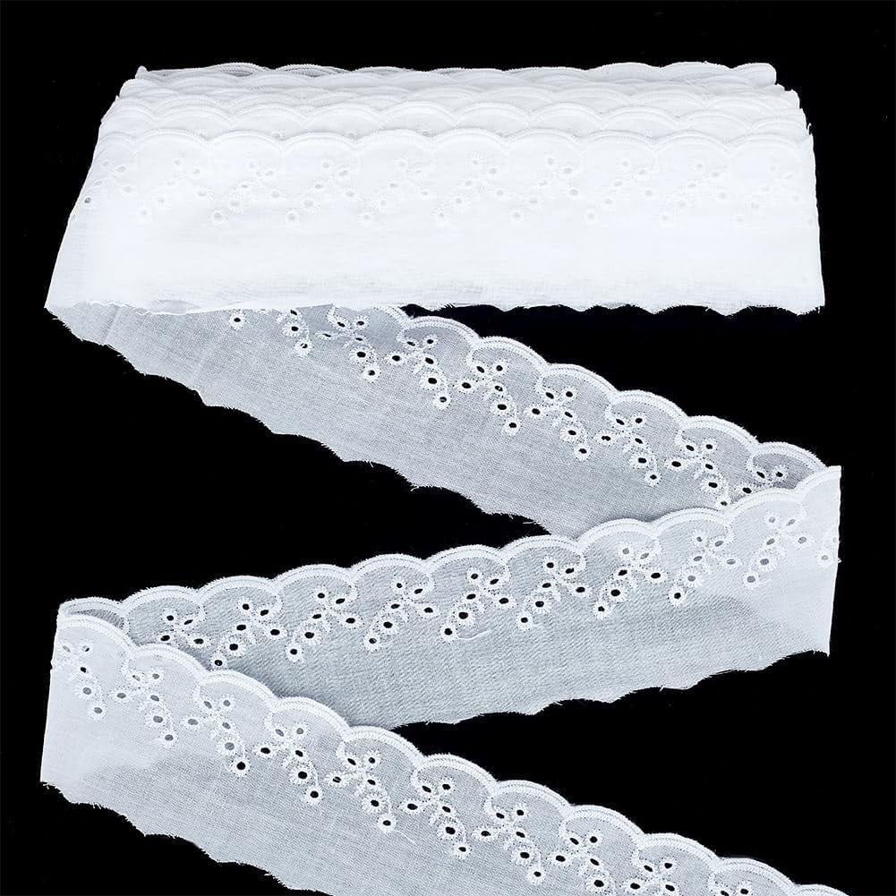 15 Yards White Cotton Eyelet Lace Trim with Floral Embroidery for ...