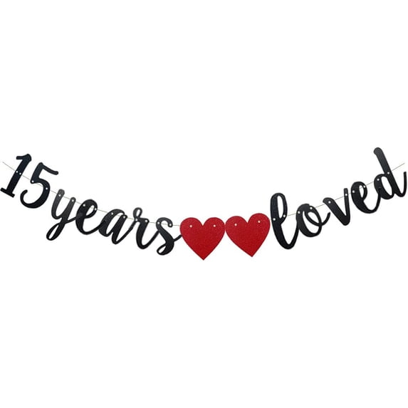 15 Years Loved Banner,, Black Paper Glitter Party Decorations For 15TH ...