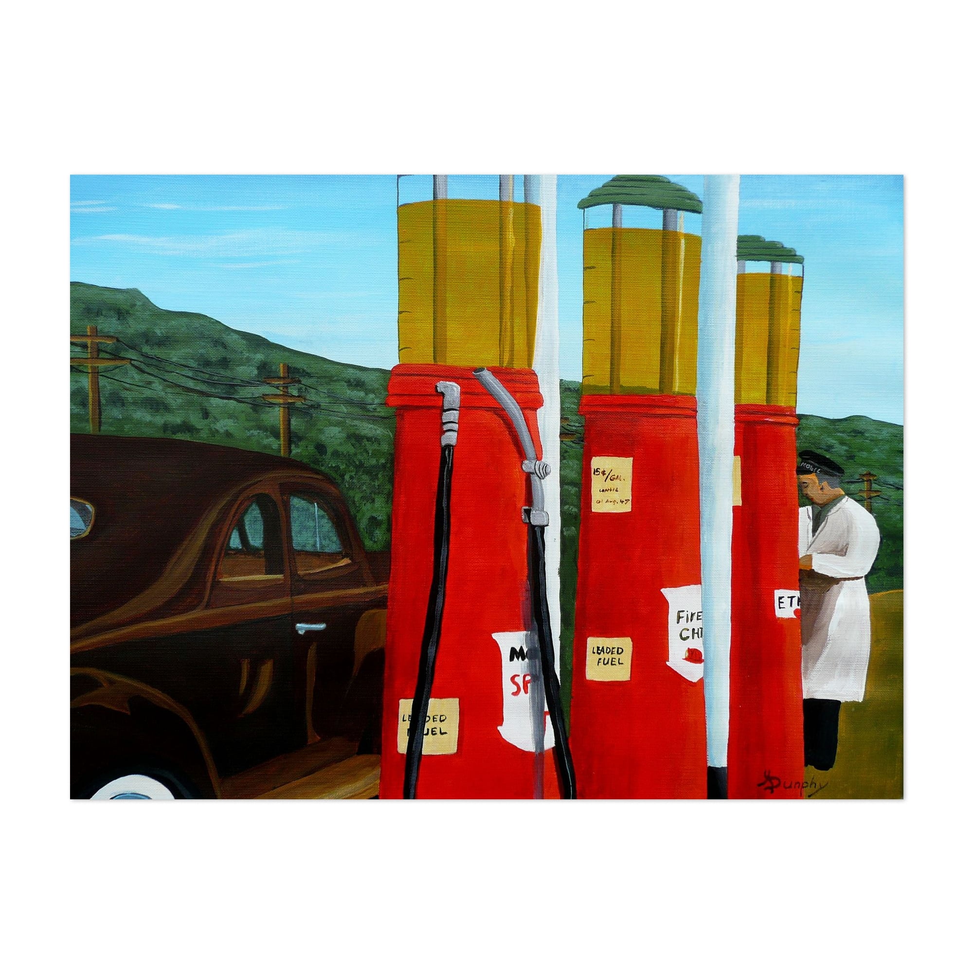 15 cents a gallon - Painting Gas Station Classic Car Vintage Retro Art ...