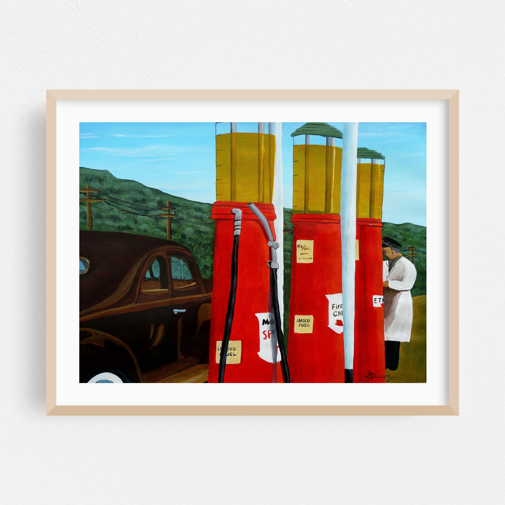 15 cents a gallon - Painting Gas Station Classic Car Vintage Retro Art ...