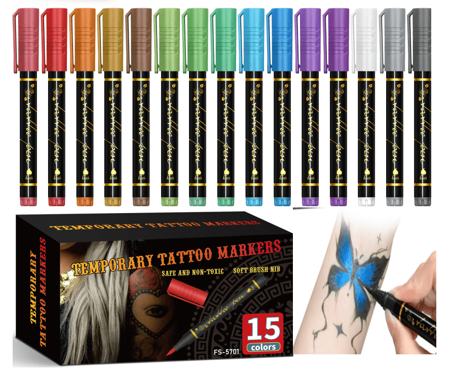 15 colors Body Art Marker Pen Body Art Pens Quick-Drying Body Art Pen ...