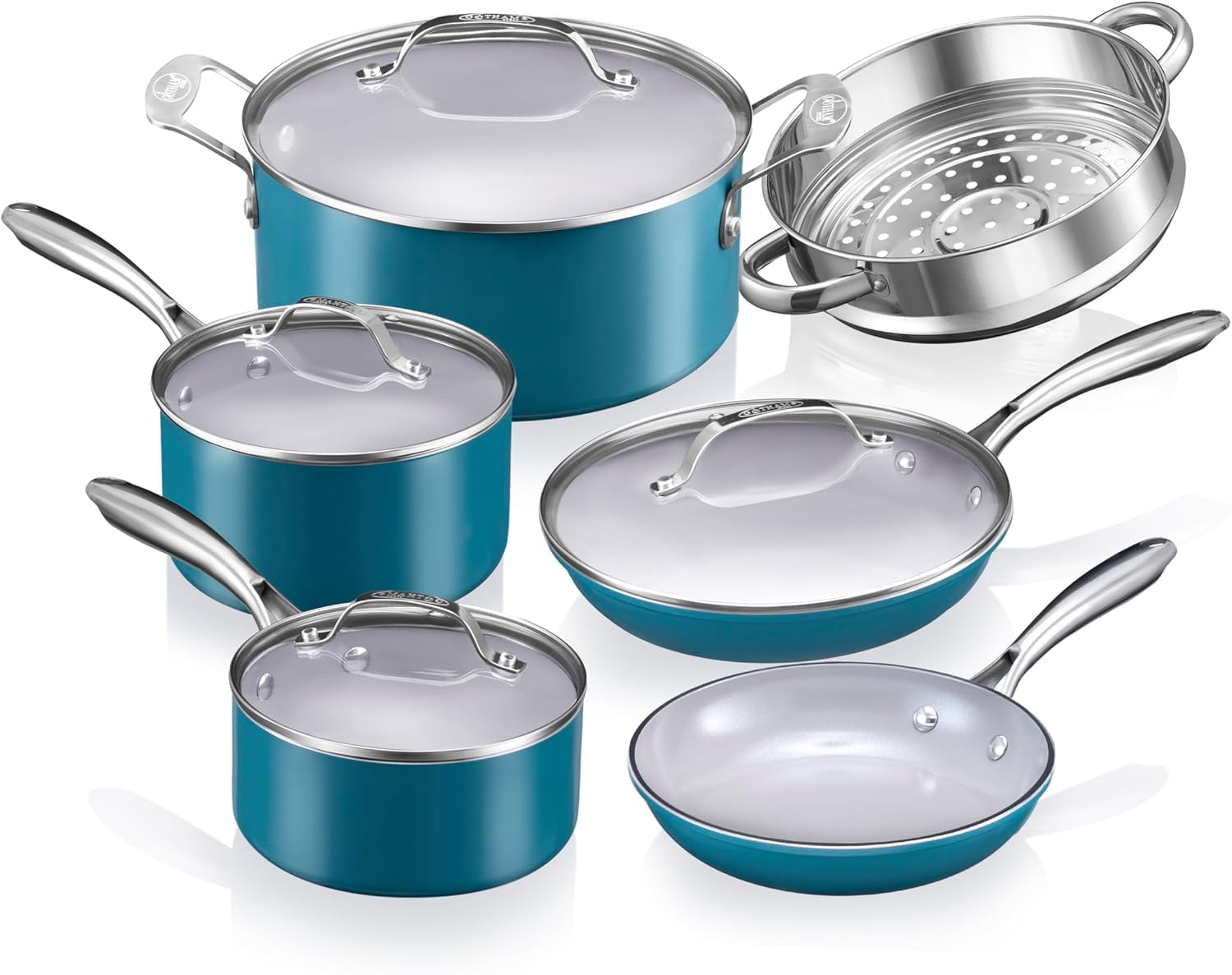 15 count Ceramic Cookware Set, Ceramic Pots and Pans Set Non with ...