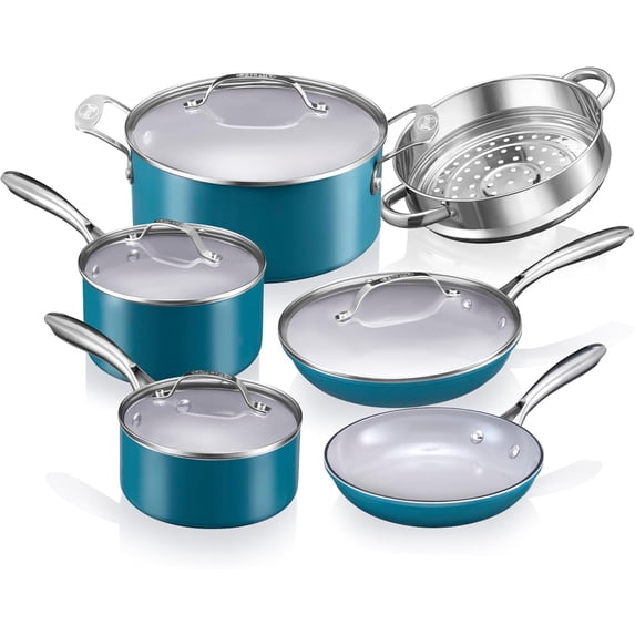 15 count Ceramic Cookware Set, Ceramic Pots and Pans Set Non with ...