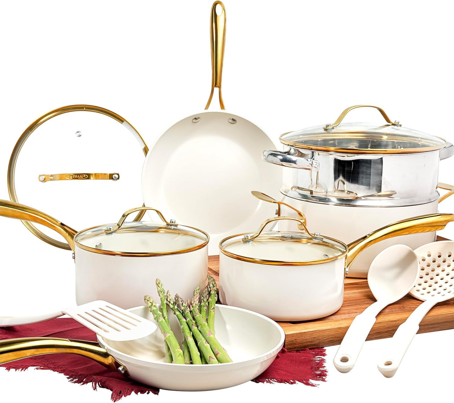15 count Ceramic Cookware Set, Ceramic Pots and Pans Set Non with ...