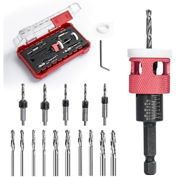 15 count Countersink Drill Bit Set with Low Friction Depth Stop, HSS M2 ...