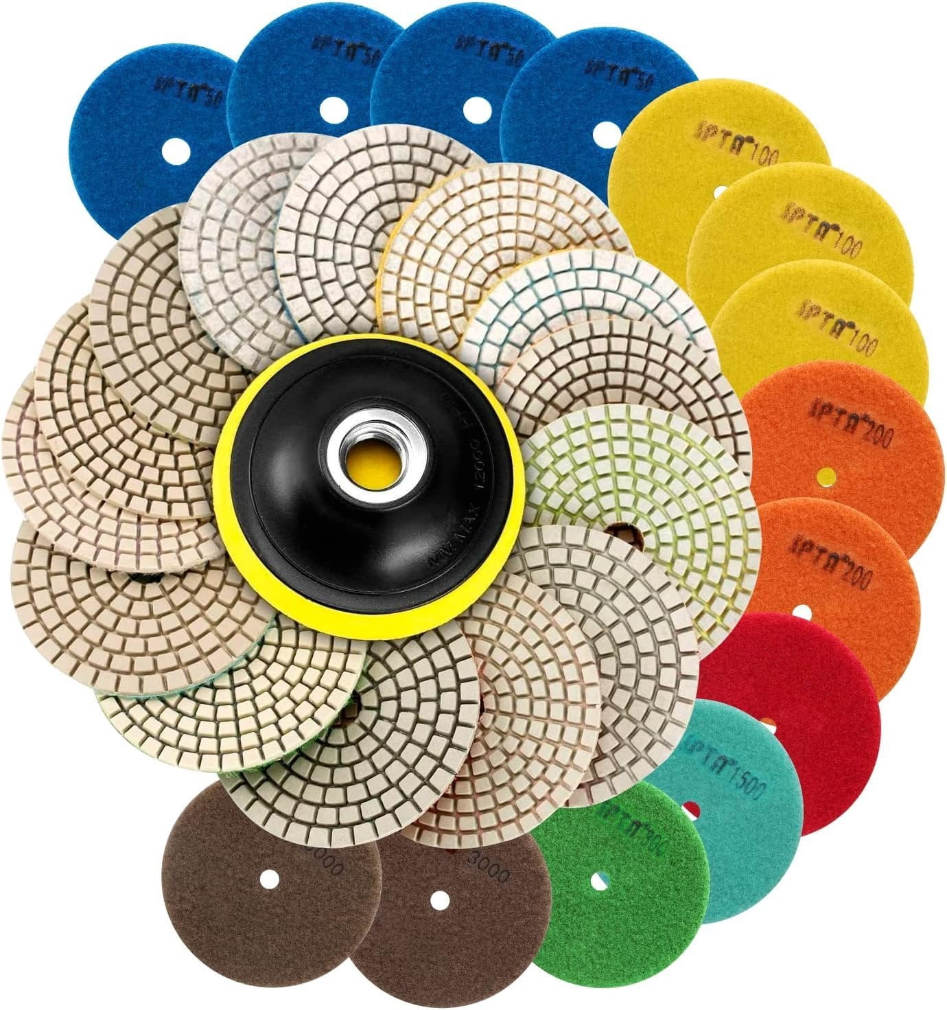 15 count Wet Polishing Pads Set, 4 inch, White, 50#-6000#, For Granite ...