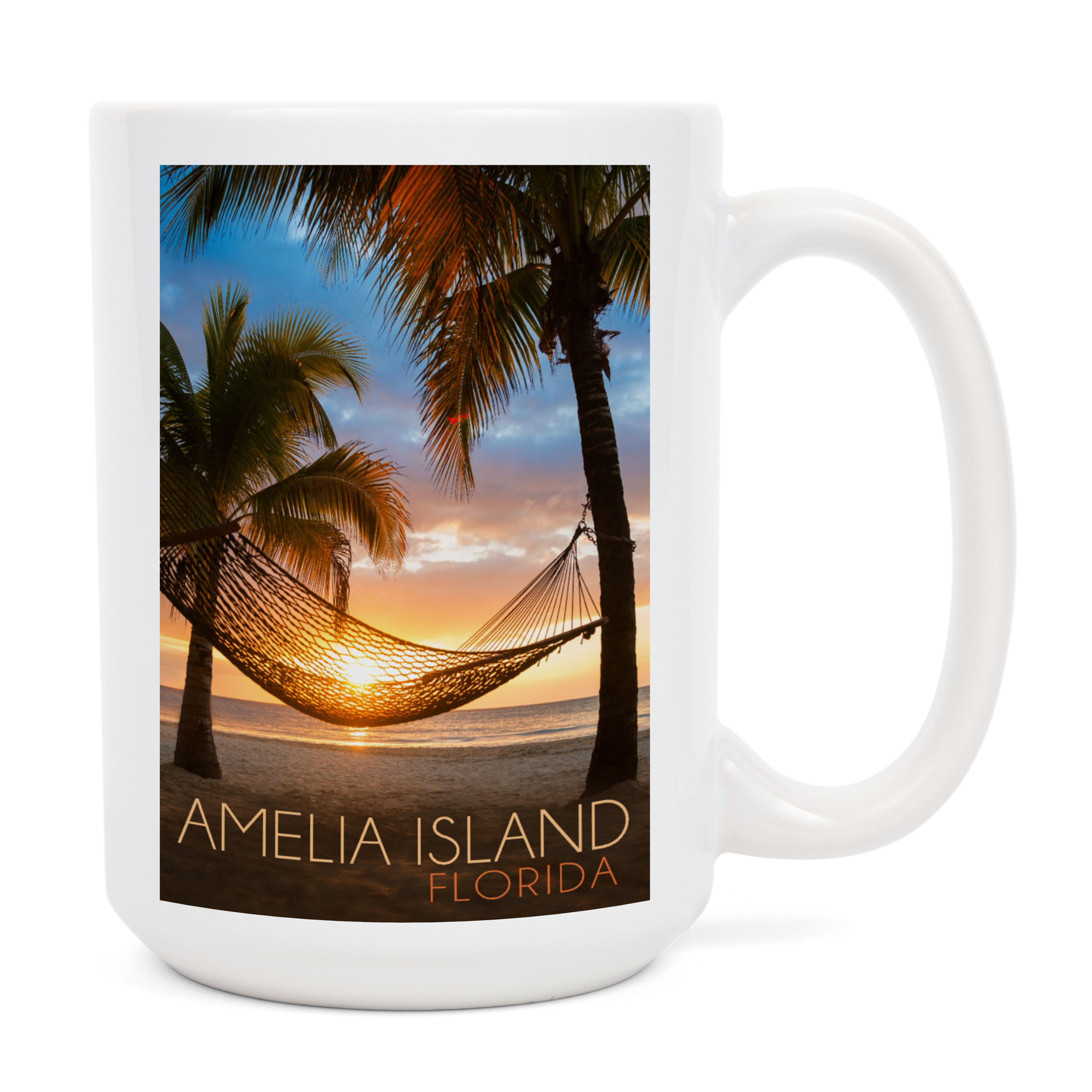 15 fl oz Ceramic Mug, Amelia Island, Florida, Palm Trees and Hammock ...
