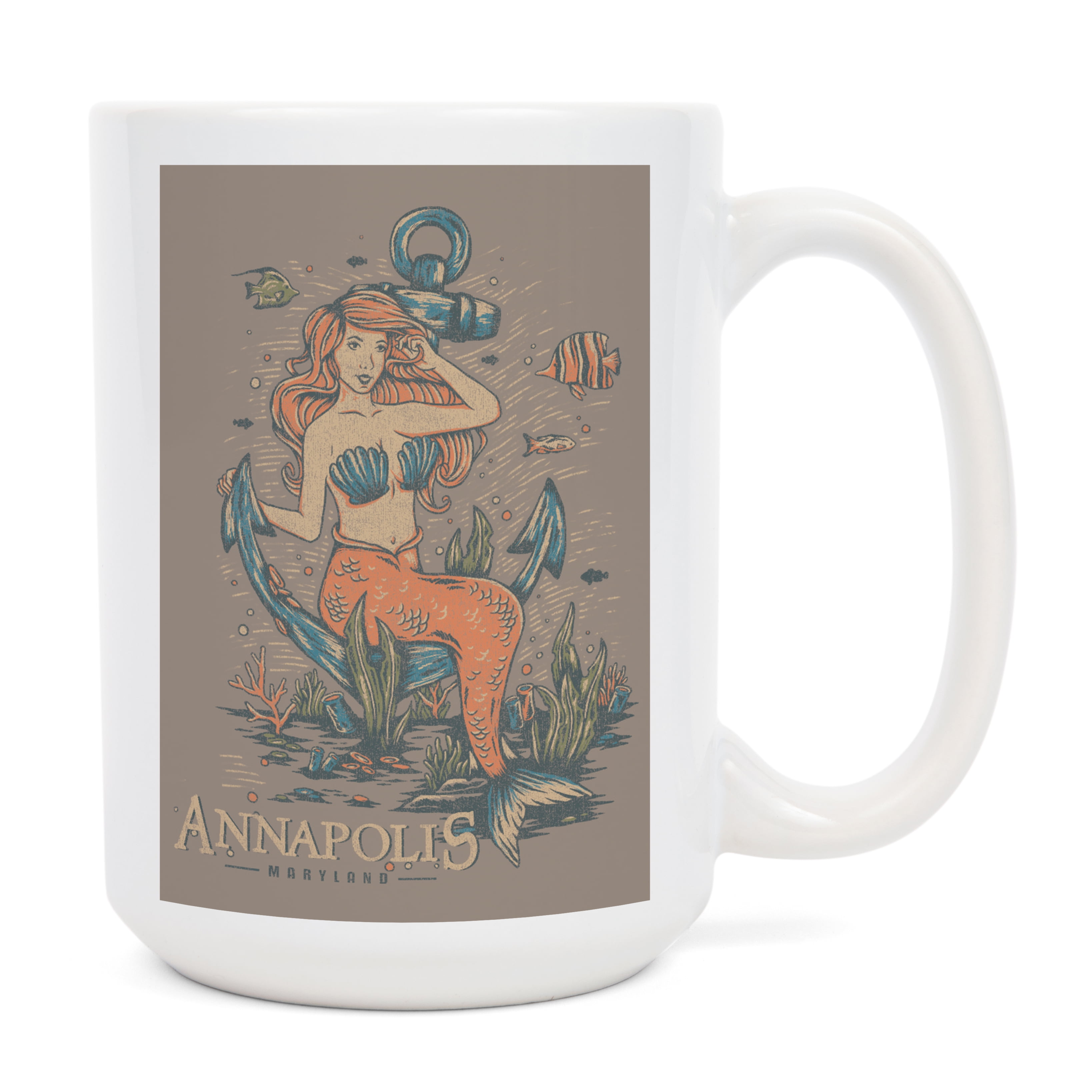 15 fl oz Ceramic Mug, Annapolis, Maryland, Swim with the Mermaids, Tattoo Design, Dishwasher ...
