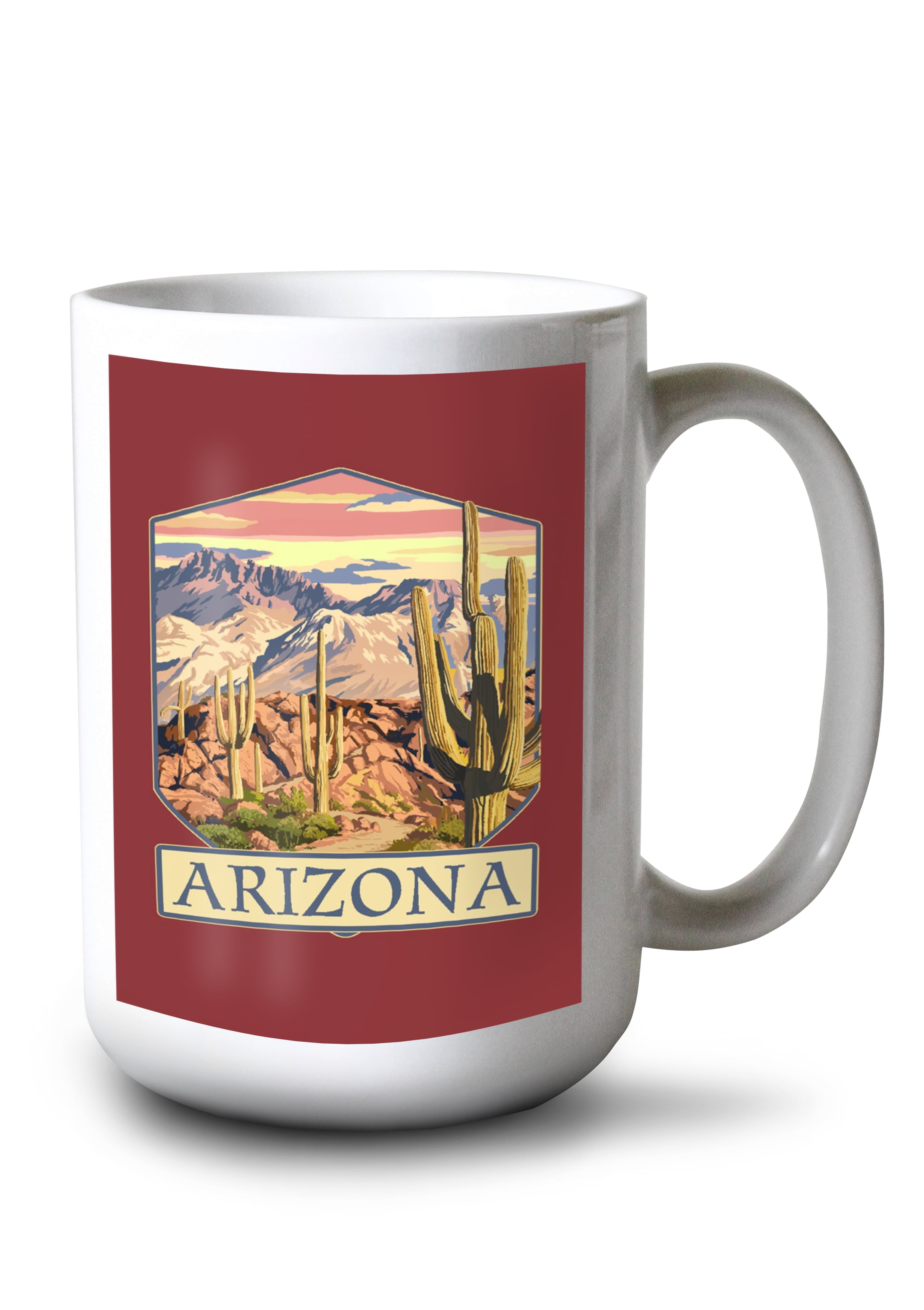 15 fl oz Ceramic Mug, Arizona, Desert Cactus Trail Scene at Sunset ...