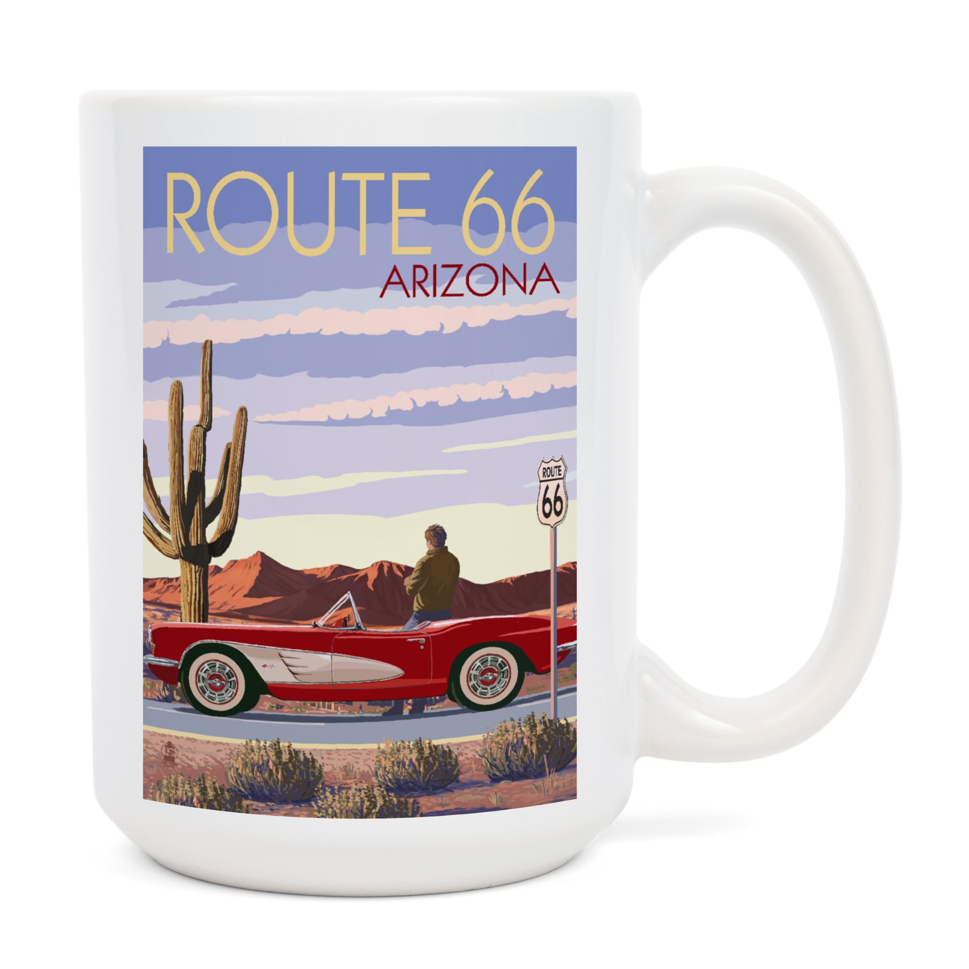 15 fl oz Ceramic Mug, Arizona, Route 66, Classic Car with Red Rocks ...