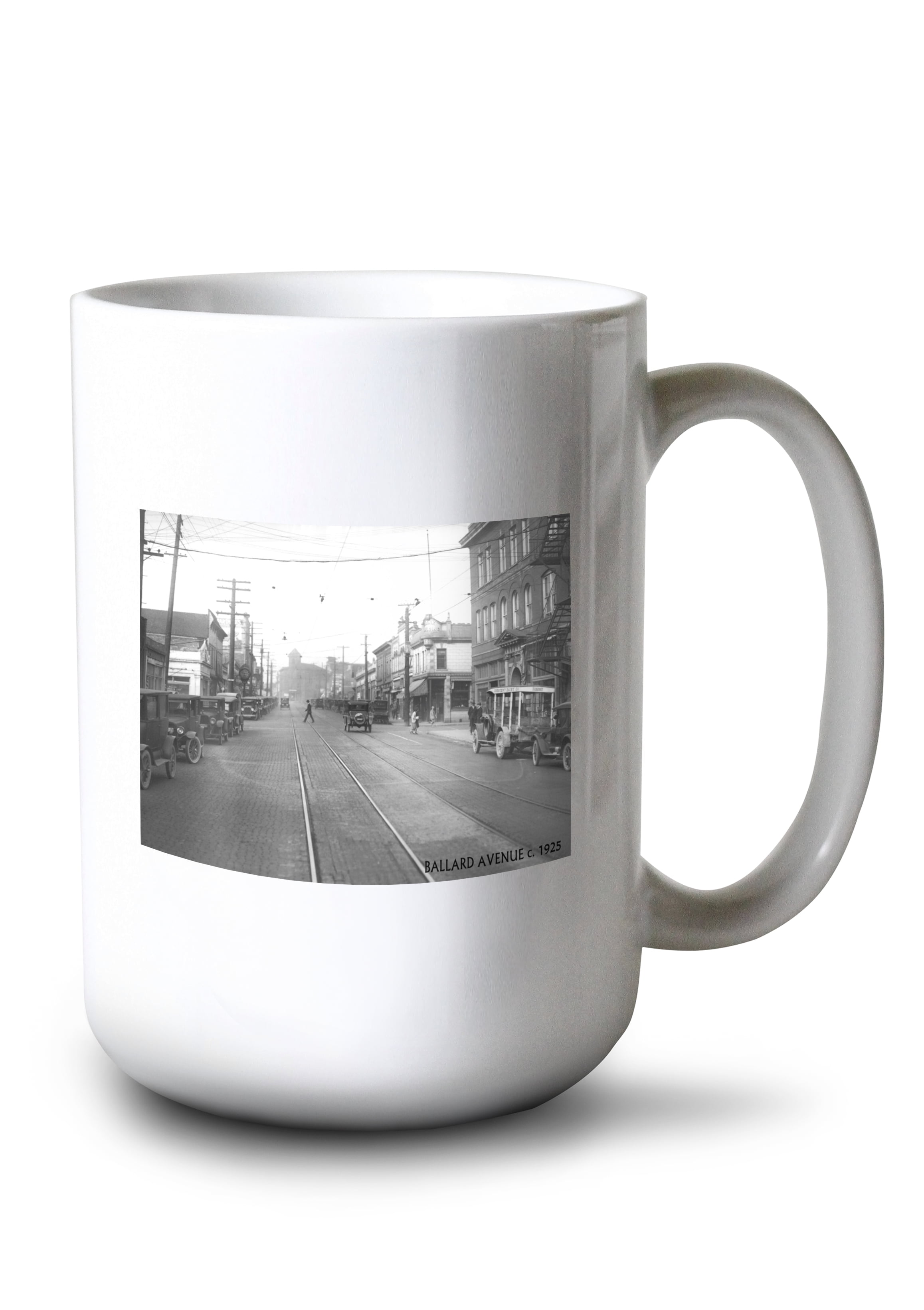 15 fl oz Ceramic Mug, Ballard Avenue in Seattle, WA Photograph ...