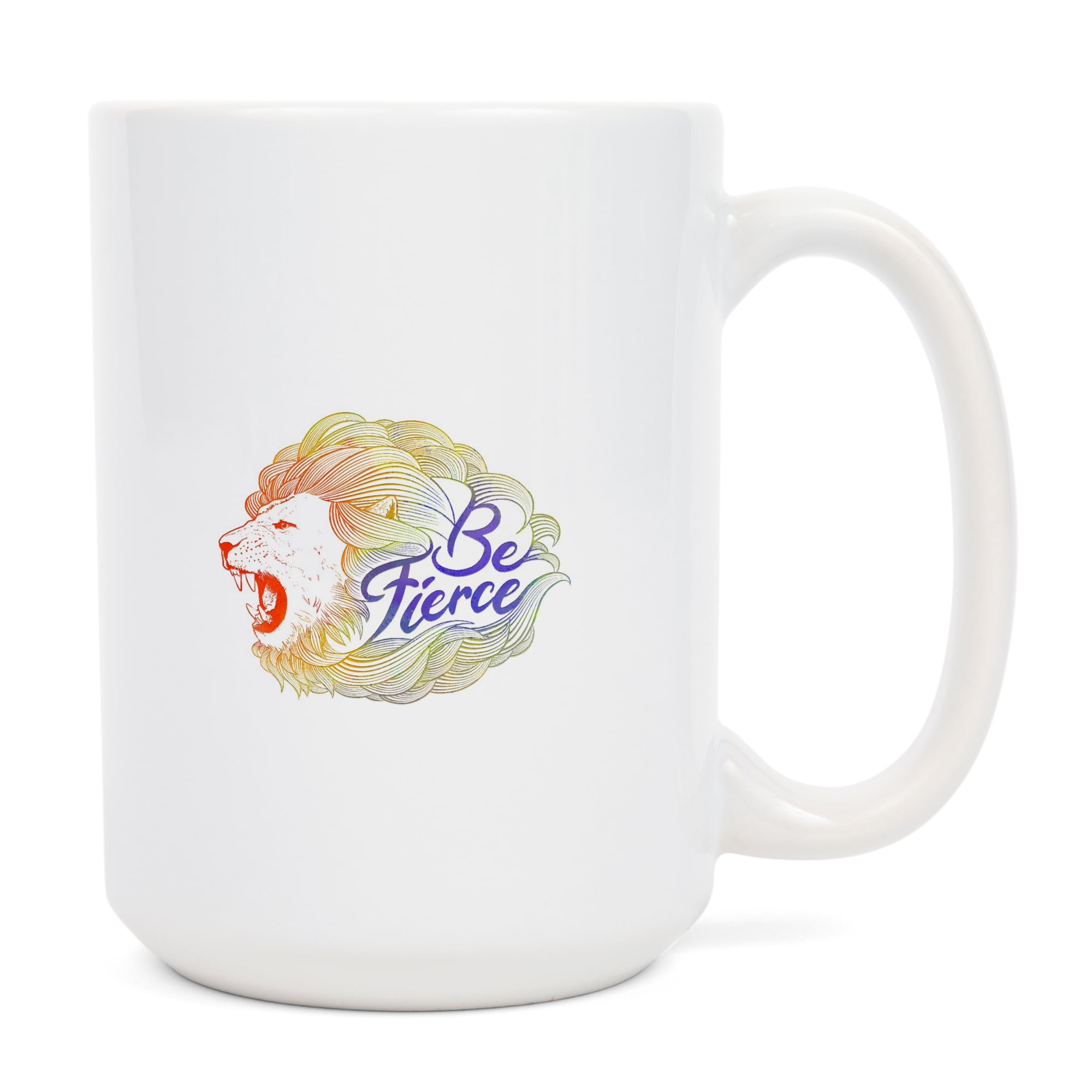 15 fl oz Ceramic Mug, Be Fierce, Lion, Linocut Style Embossed, Pride ...