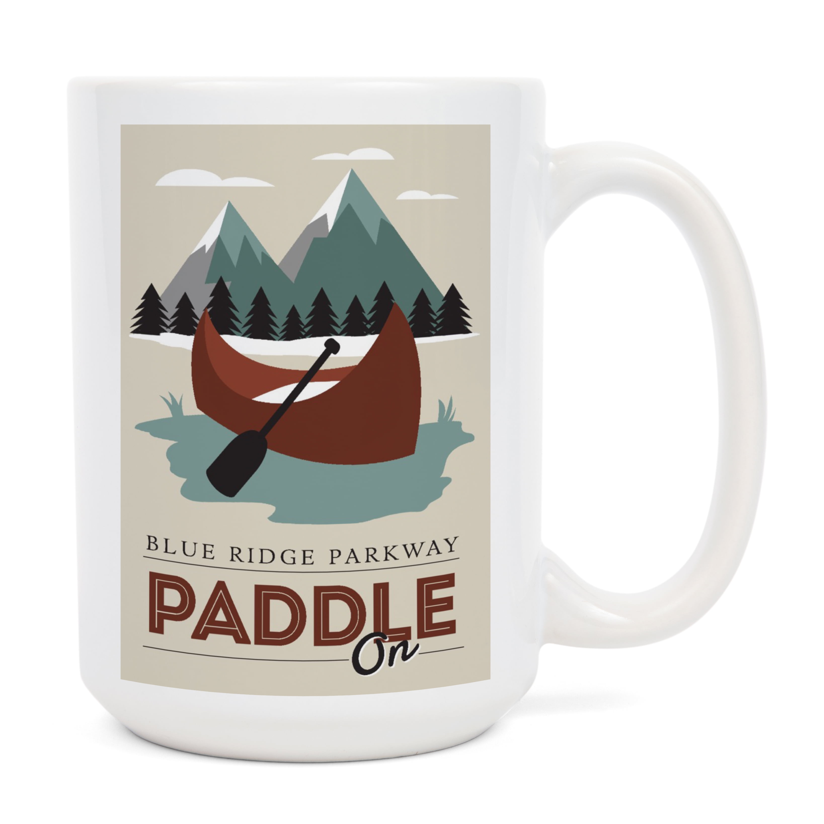 15 fl oz Ceramic Mug, Blue Ridge Parkway, Paddle On, Canoe Scene ...