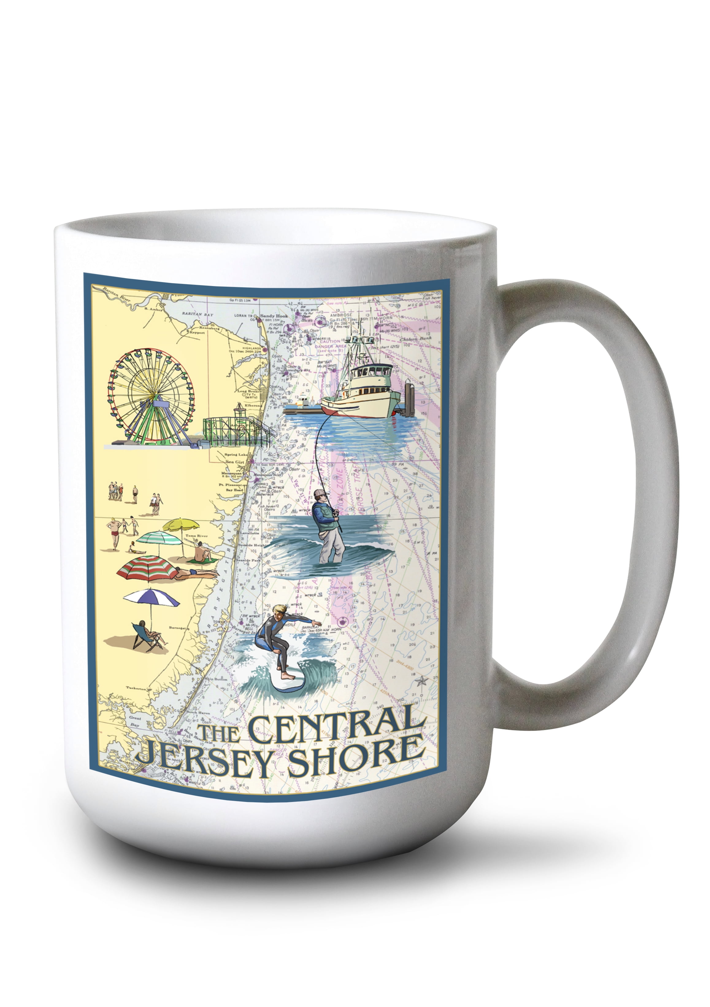 15 fl oz Ceramic Mug, Central Jersey Shore, Nautical Chart, Dishwasher & Microwave Safe ...