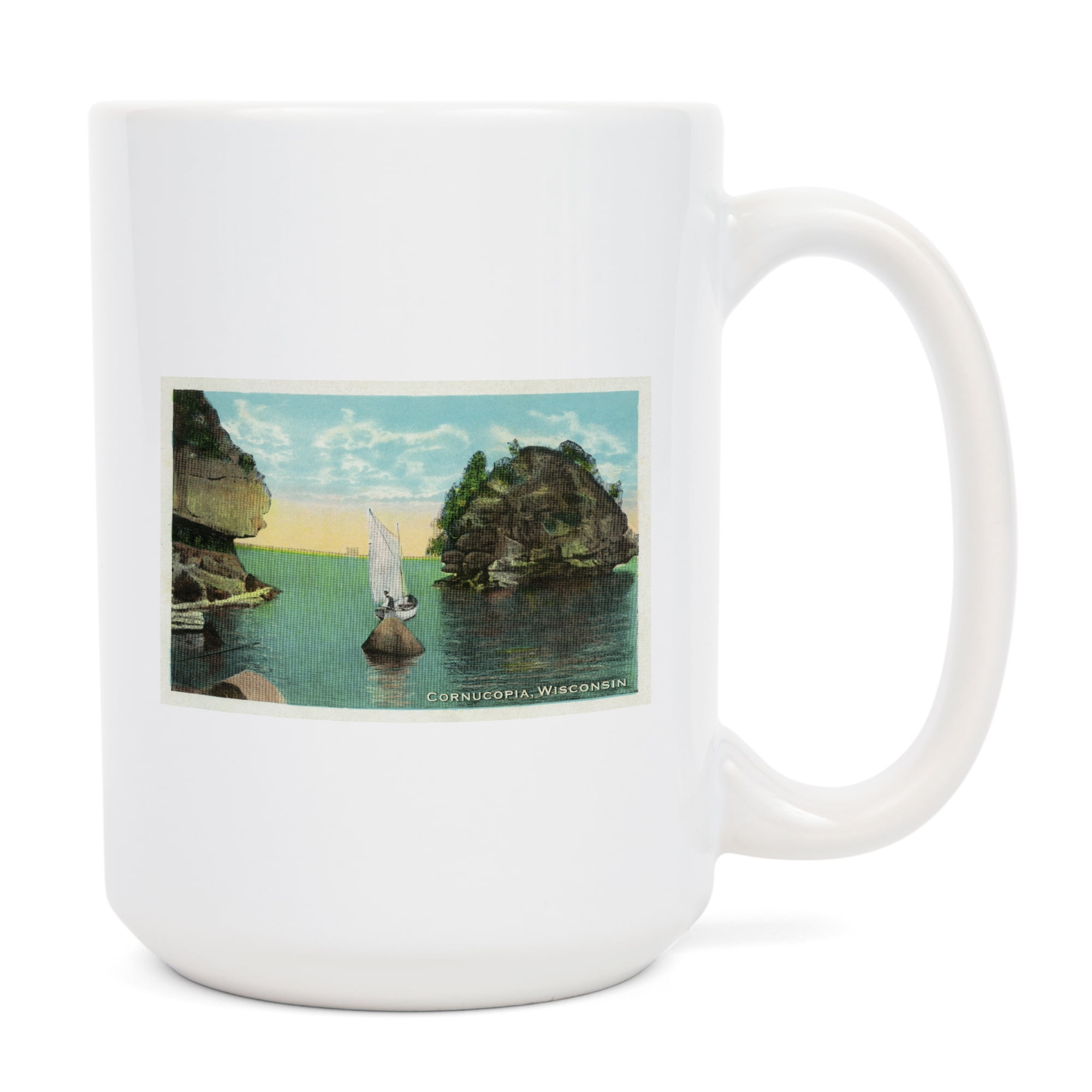 15 fl oz Ceramic Mug, Cornucopia, Wisconsin, Apostle Islands, Gem ...