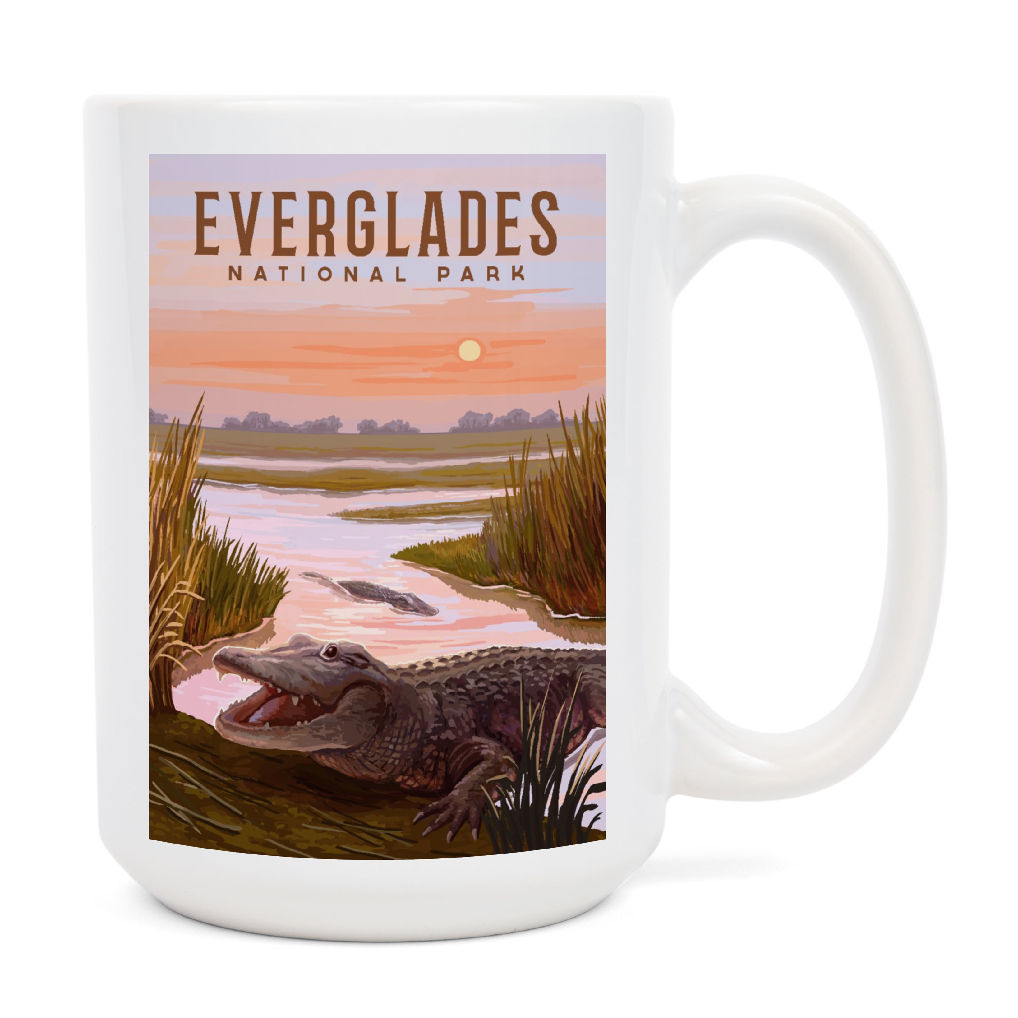 15 fl oz Ceramic Mug, Everglades, Florida, Alligator At Sunset ...