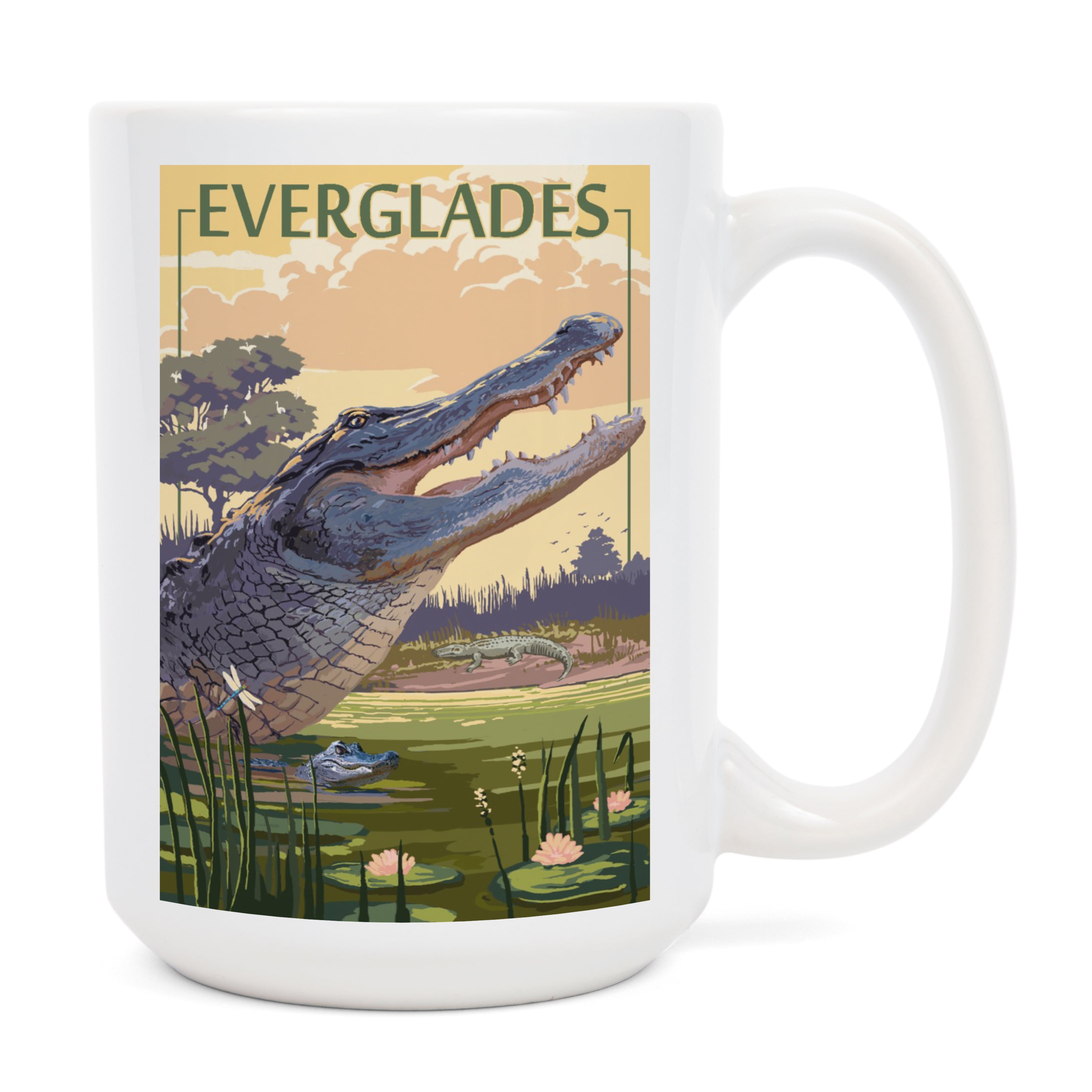 15 fl oz Ceramic Mug, Everglades, Florida, Alligator Scene, Dishwasher ...