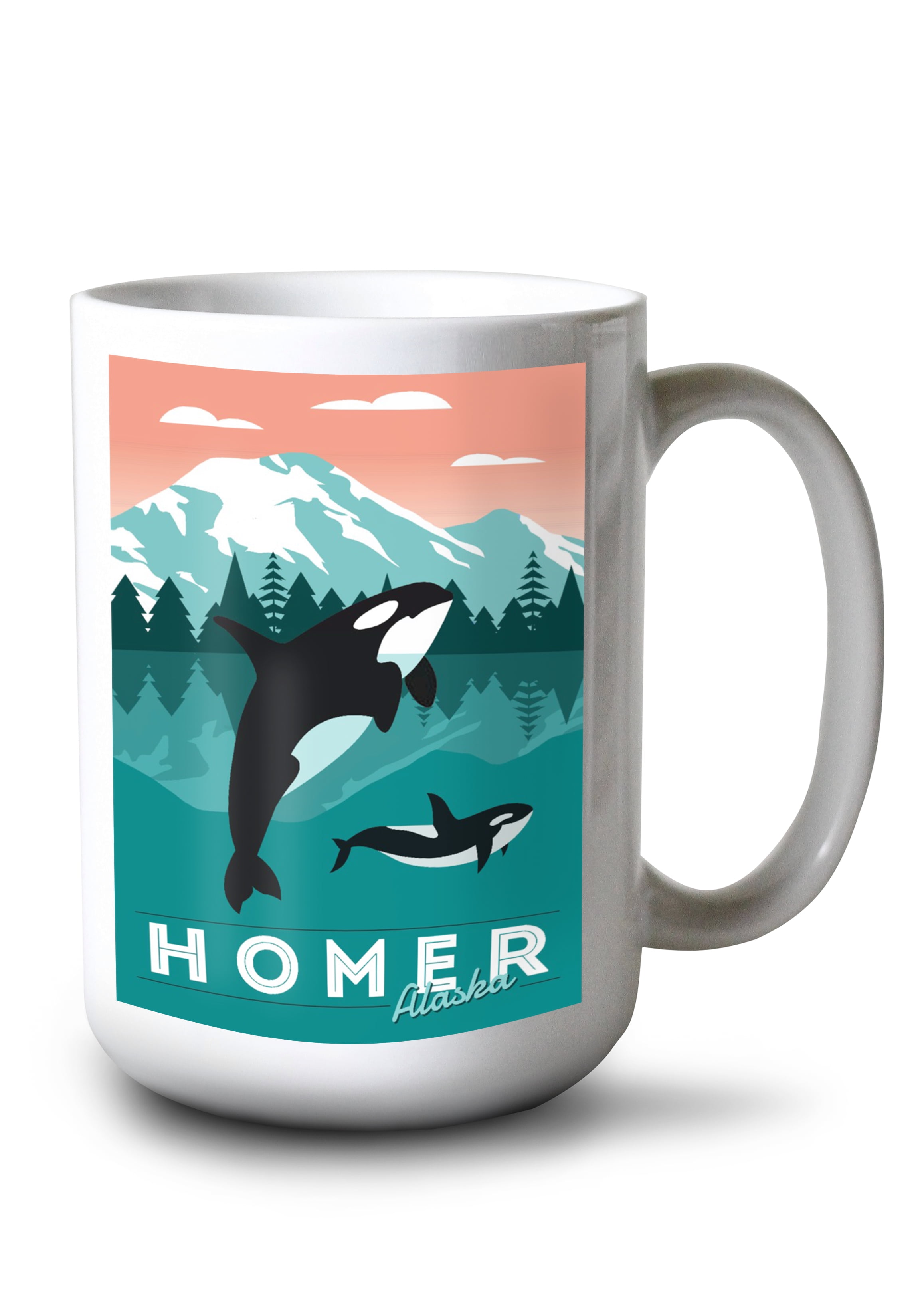 15 fl oz Ceramic Mug, Homer, Alaska, Orca Whale and Calf, Dishwasher ...