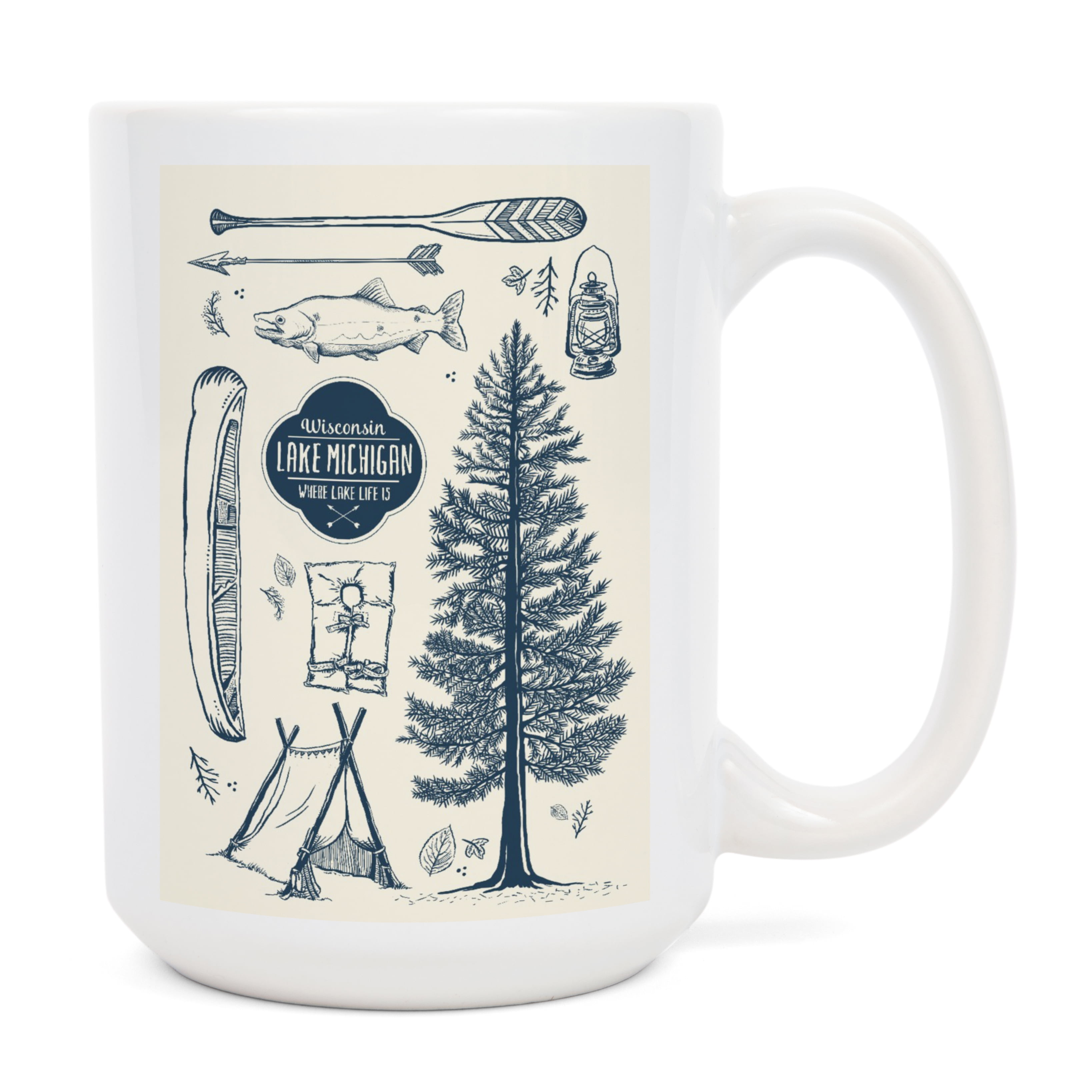 15 fl oz Ceramic Mug, Lake Michigan, Wisconsin, Where Lake Life Is ...