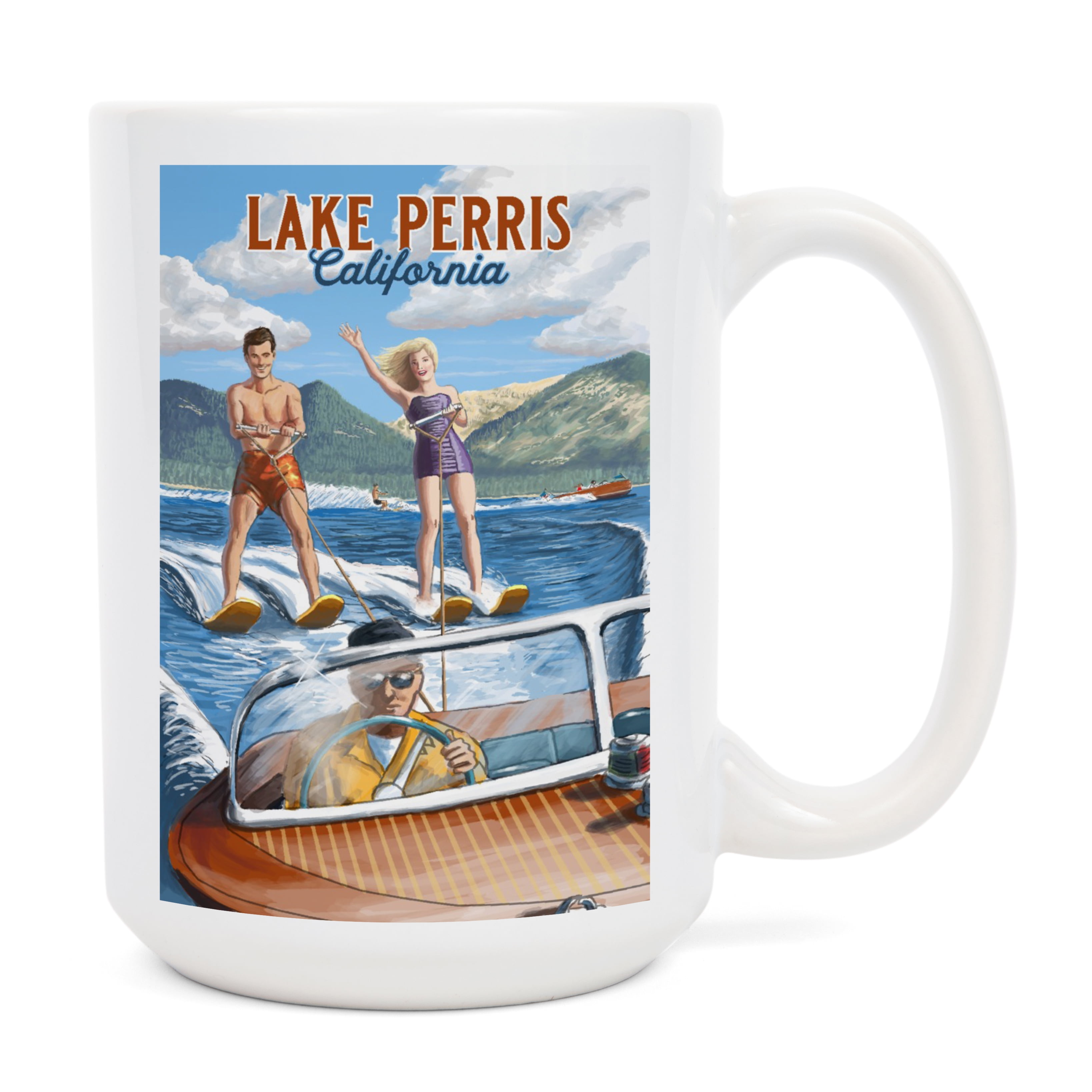 15 fl oz Ceramic Mug, Lake Perris, California, Water Skiing Scene ...