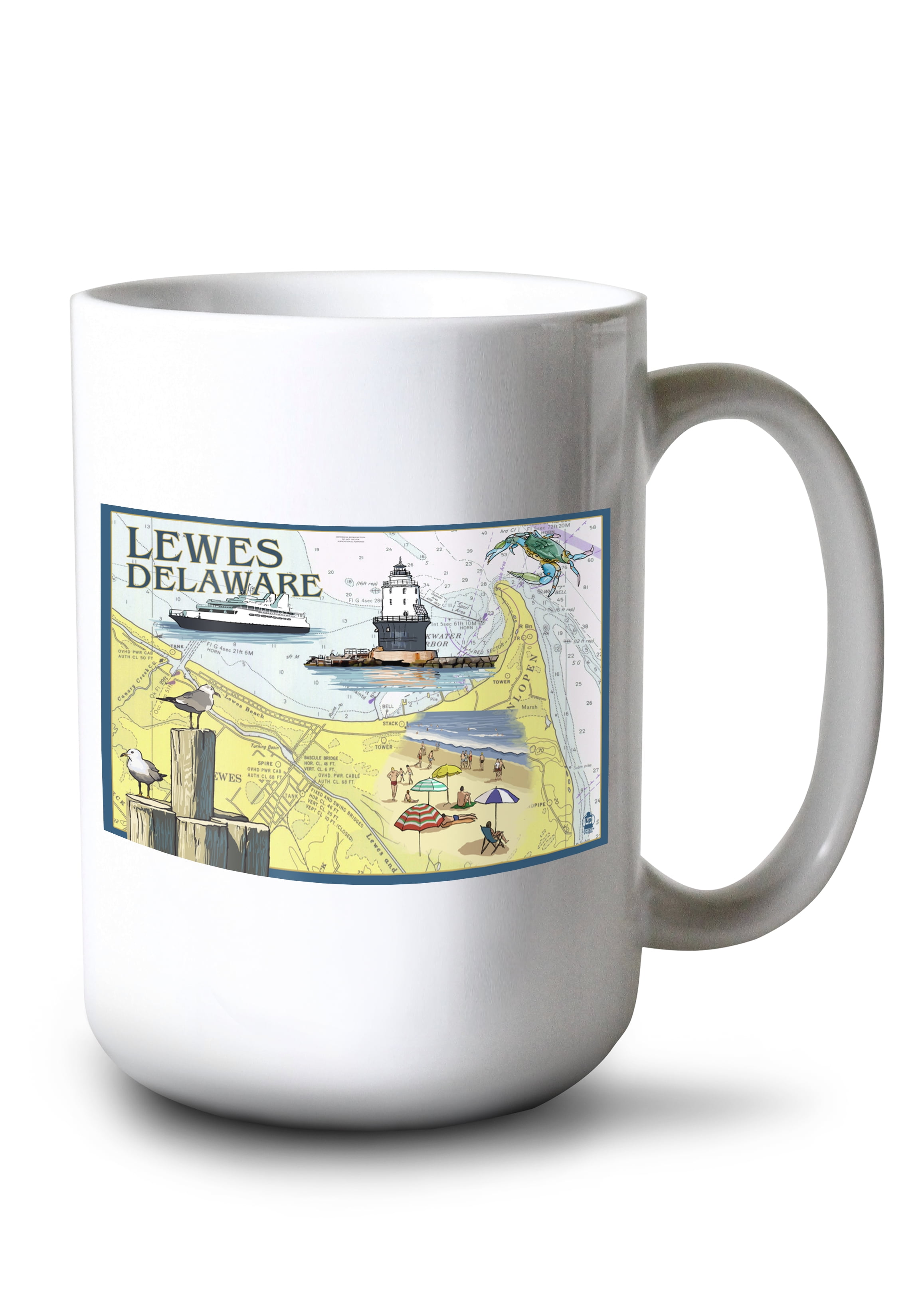 15 fl oz Ceramic Mug, Lewes, Delaware, Nautical Chart, Dishwasher ...