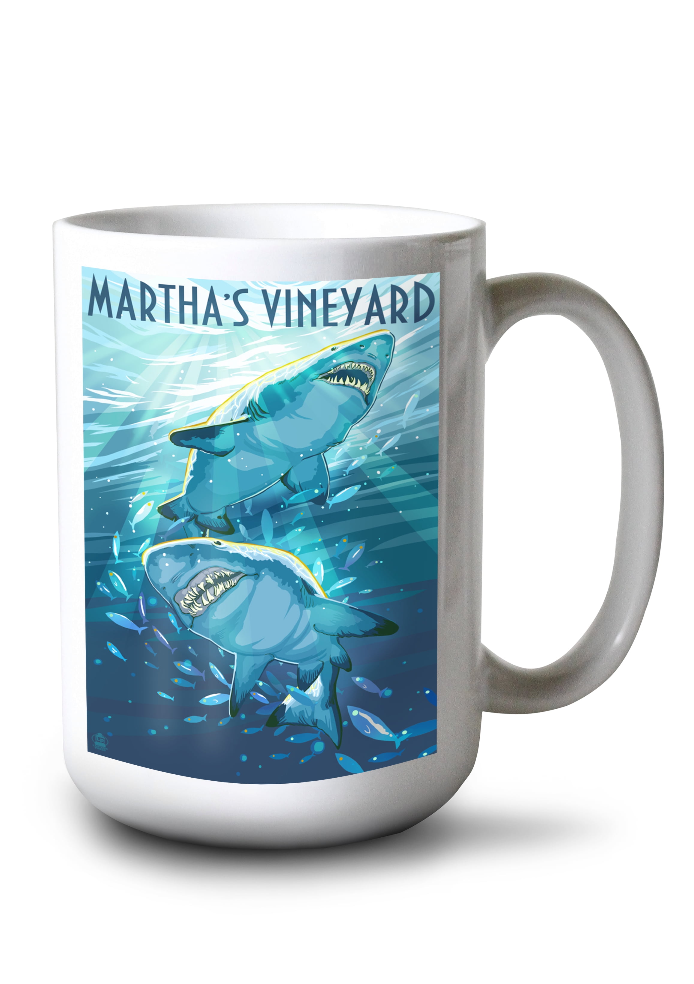 15 fl oz Ceramic Mug, Martha's Vineyard, Stylized Tiger Sharks ...