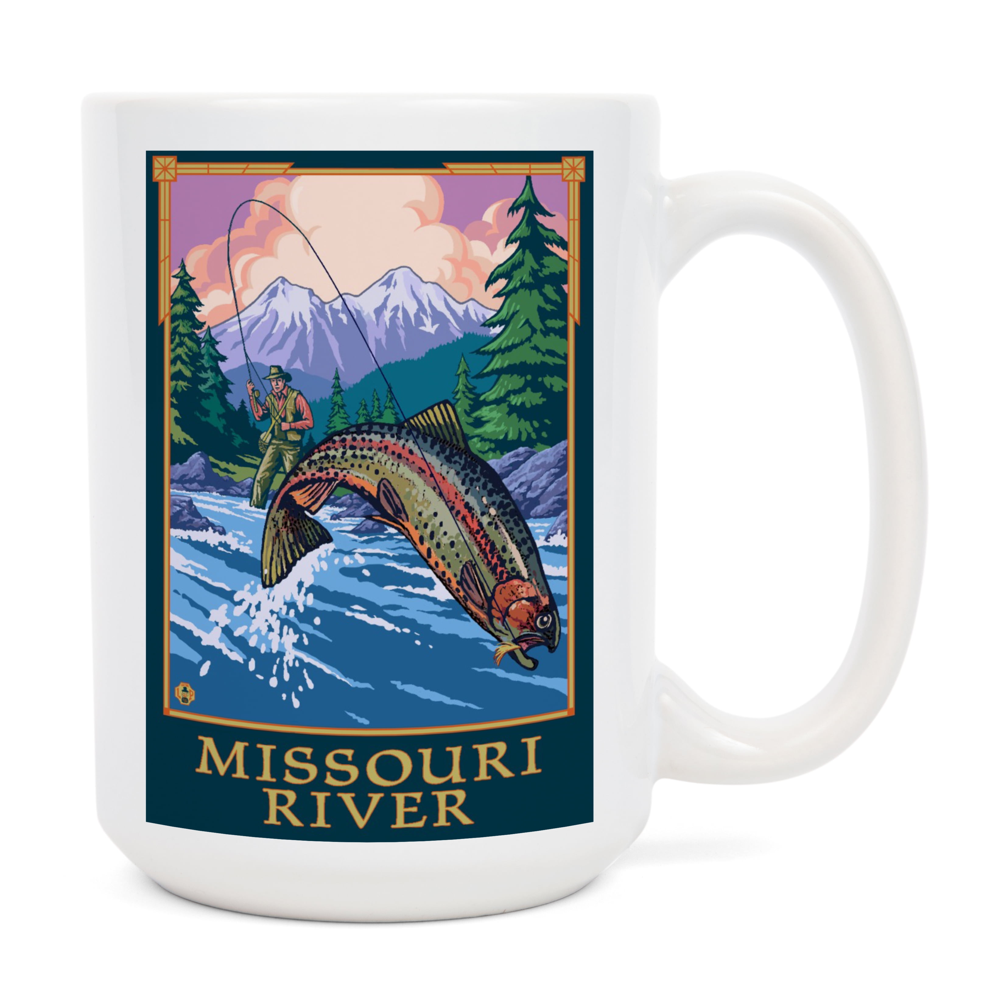 15 fl oz Ceramic Mug, Missouri River, Fly Fishing Scene, Dishwasher ...