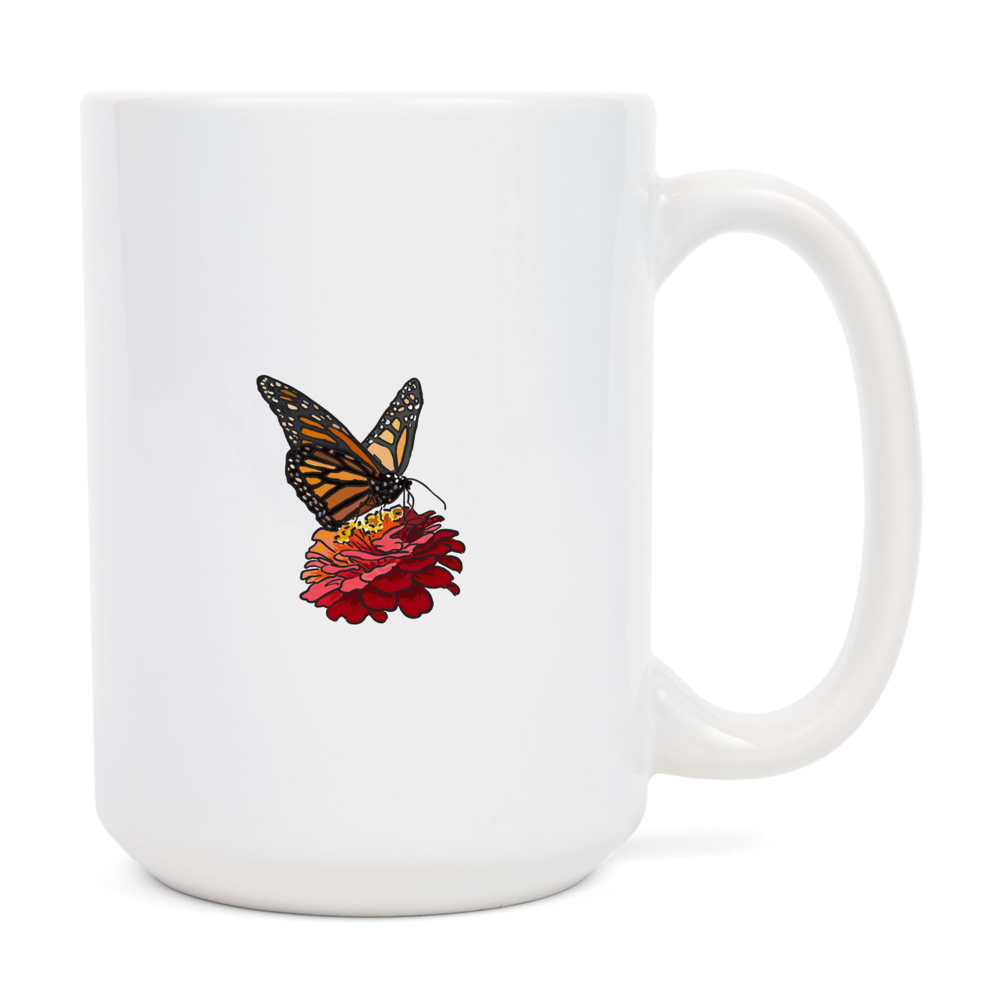 15 fl oz Ceramic Mug, Monarch Butterfly and Flower, Icon, Dishwasher ...